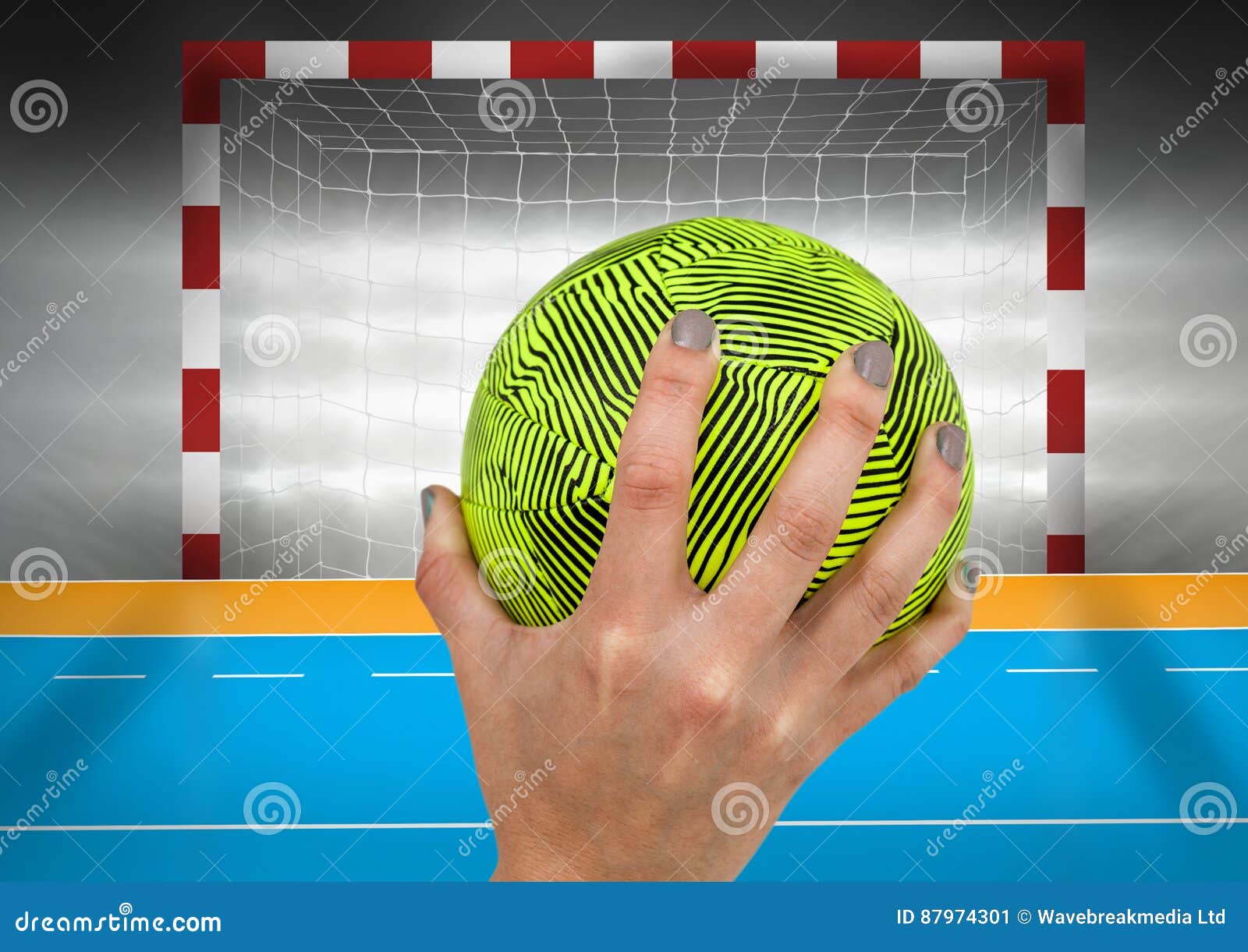 Hand Holding Ball Against Goal Post Stock Image - Image of ...