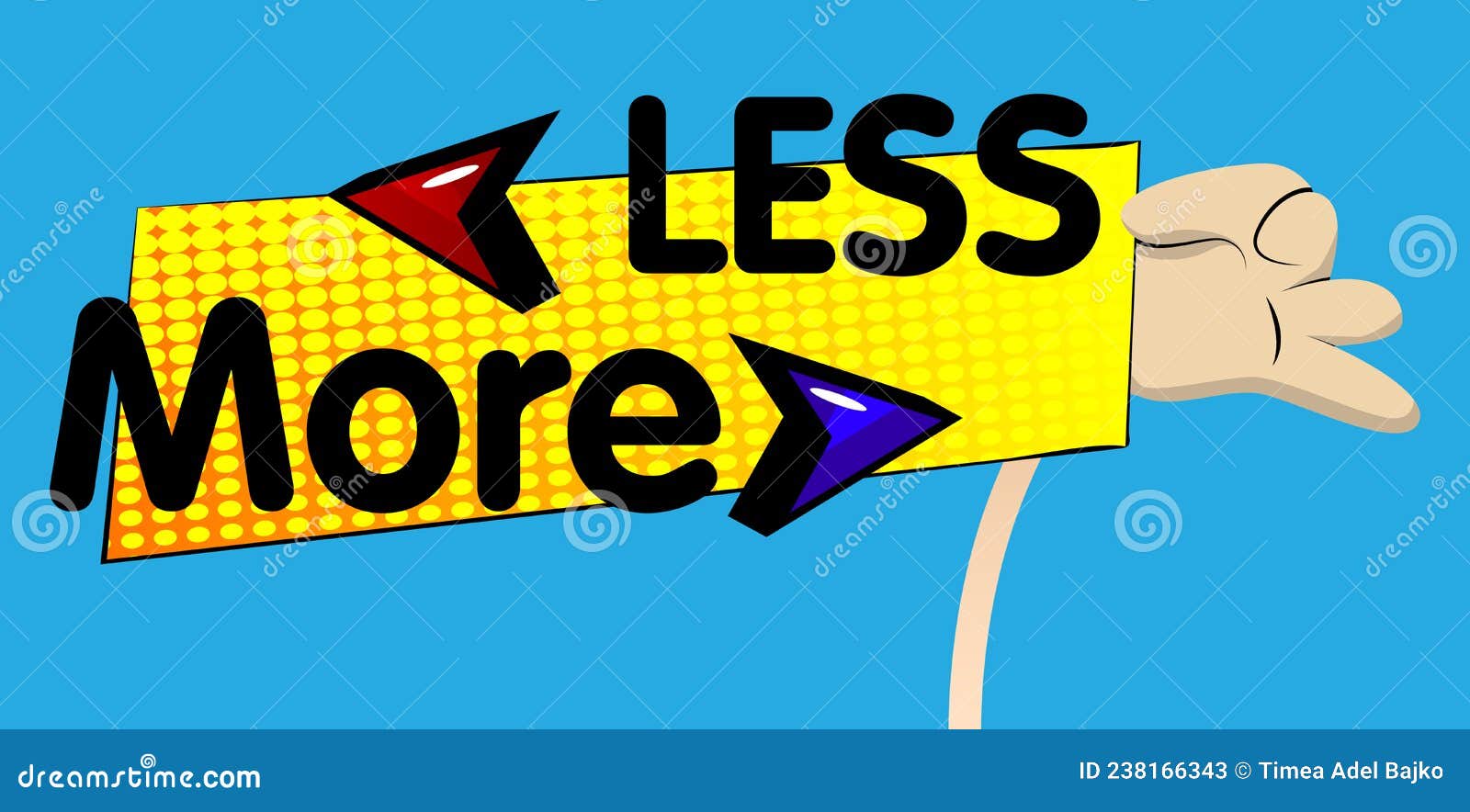 Hand Holding Banner with More and less Text with Arrow. Stock Vector ...