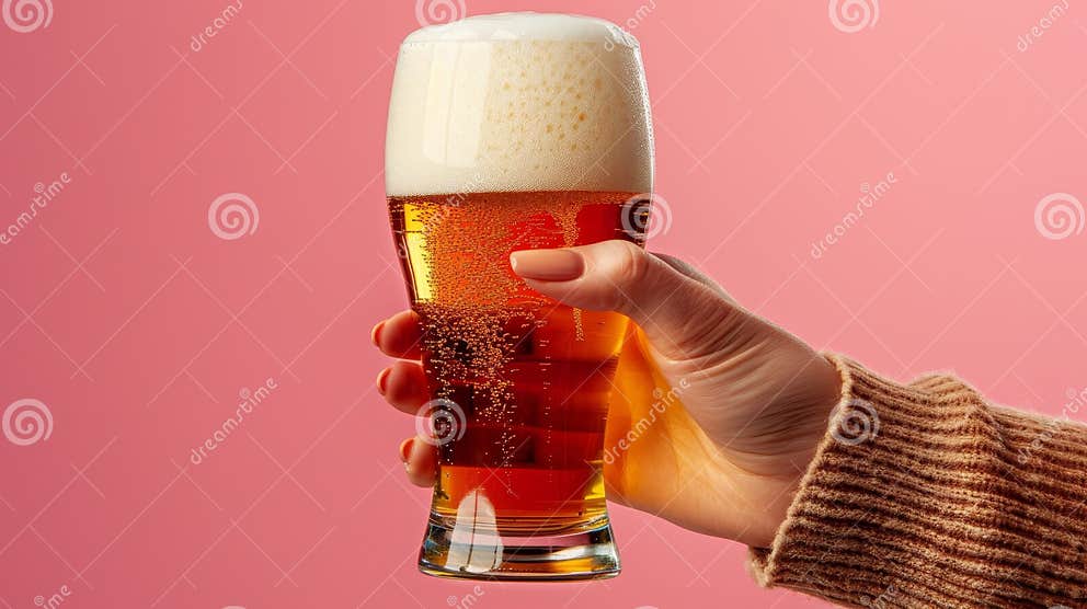 Hand Holding Beer Glass on Pastel Background with Ample Space for Text ...