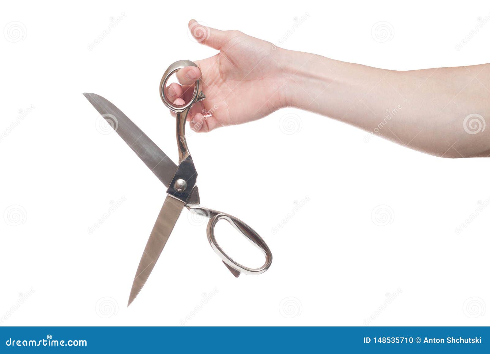 Hand Holding Big Steel Scissors, Industrial Tool Stock Photo - Image of ...
