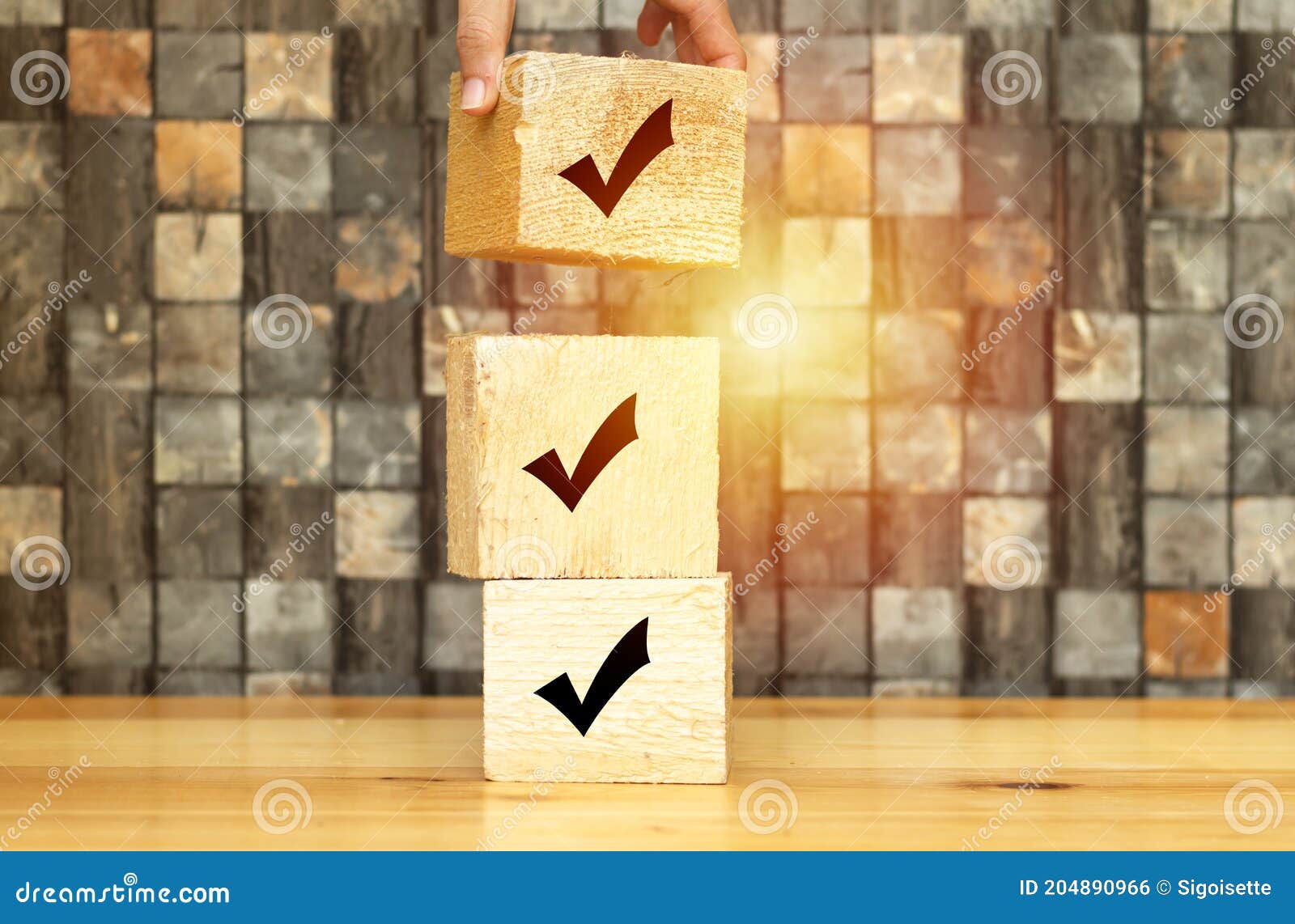 Hand Holding a Big Wooden Cube with Check Mark. Checklist Concept Stock ...