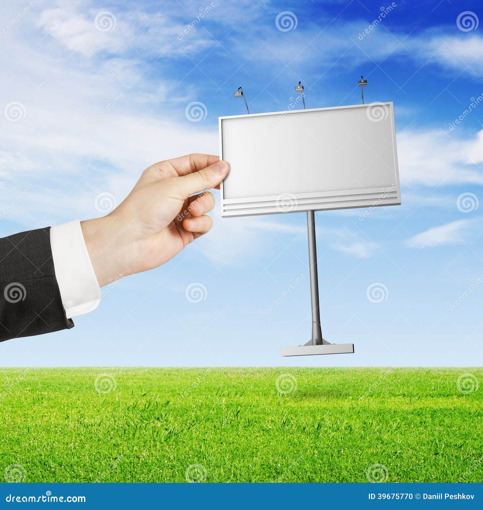 Hand holding Billboard stock photo. Image of cloud, advertising - 39675770