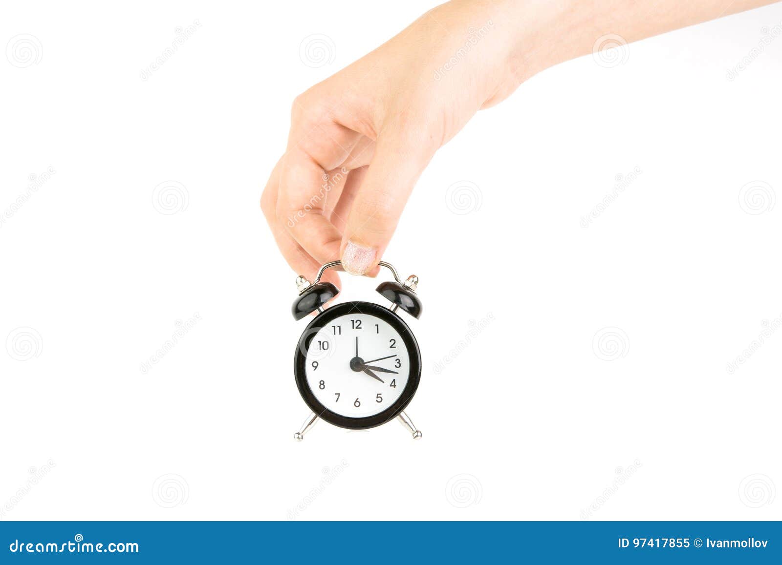 Hand Holding Black Alarm Clock Stock Image - Image of concept, hands ...
