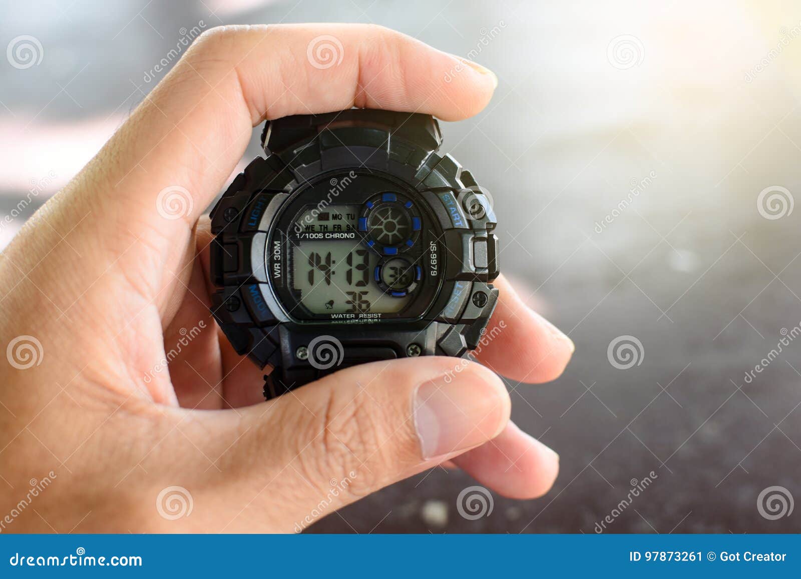 Hand Holding Black Digital Clock. Stock Image - Image of portable ...