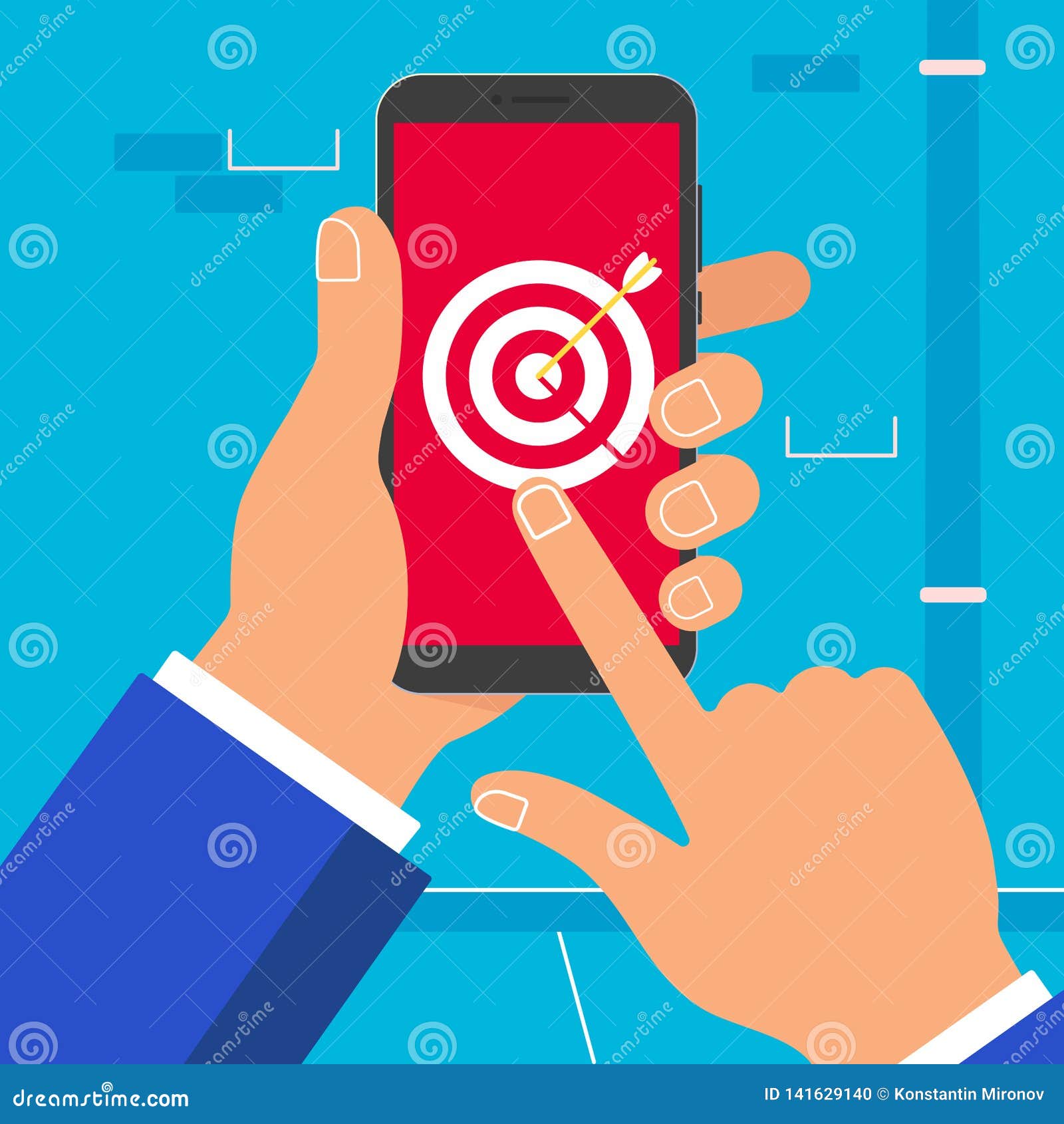 Hand Holding Black Mobile Phone with Target Aim Arrow in Bullseye ...