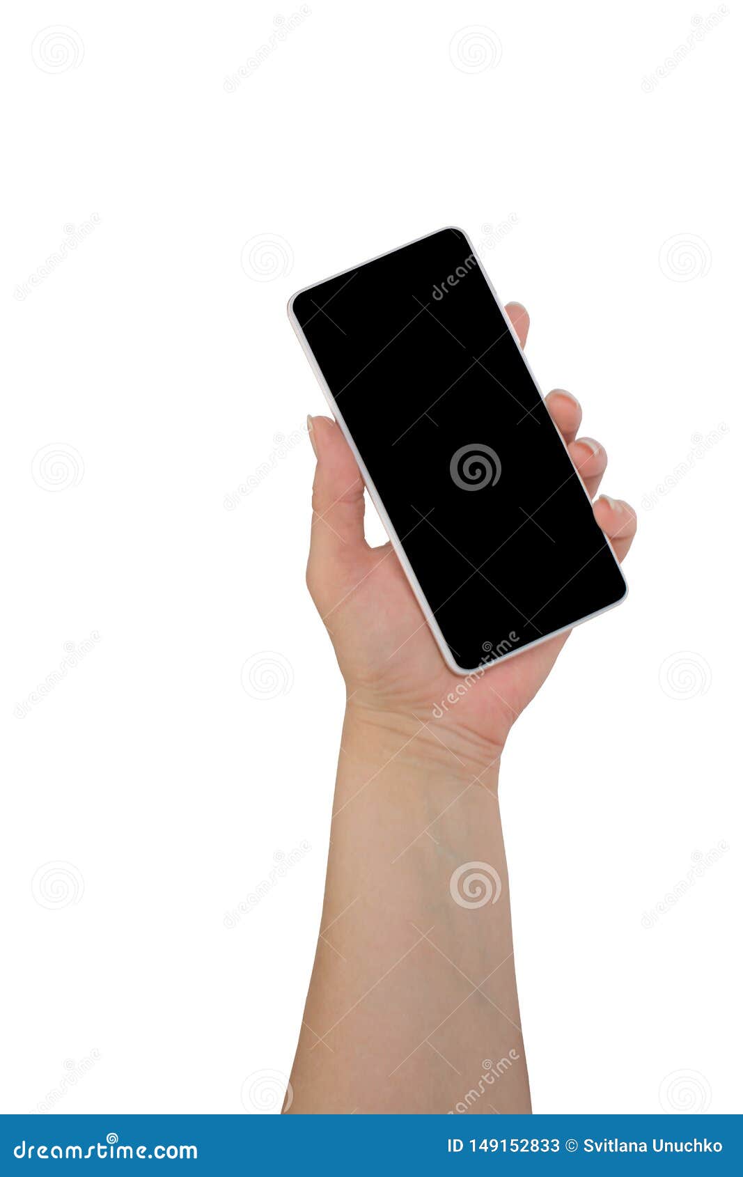Hand Holding Black Phone Isolated on White Clipping Path Inside. Stock ...
