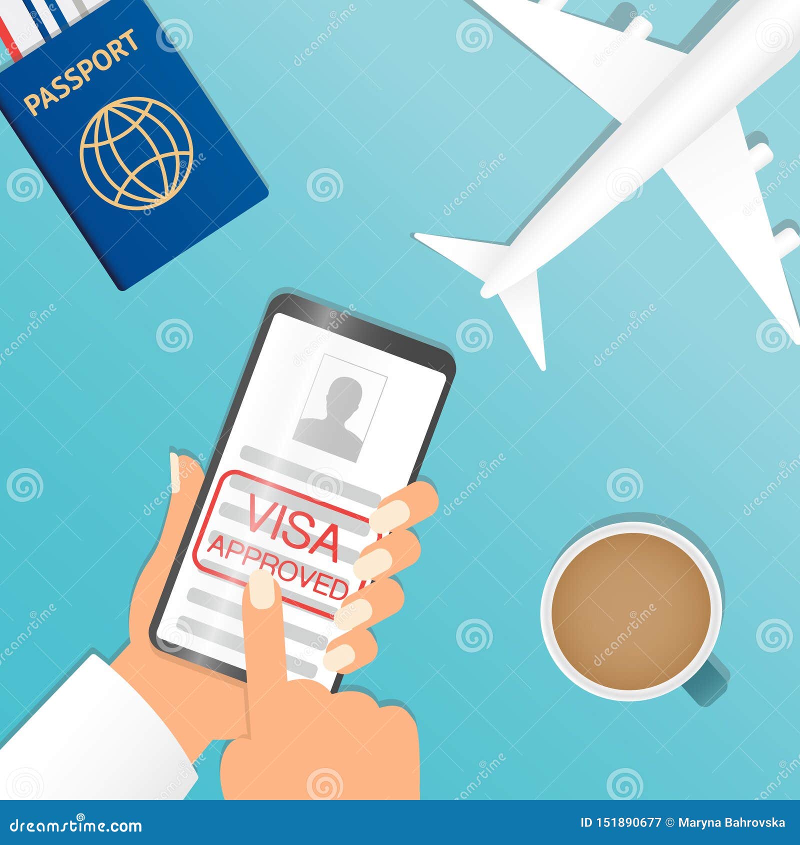 Hand Holding Black Smartphone and Finger Touch on Visa Approved Blank ...