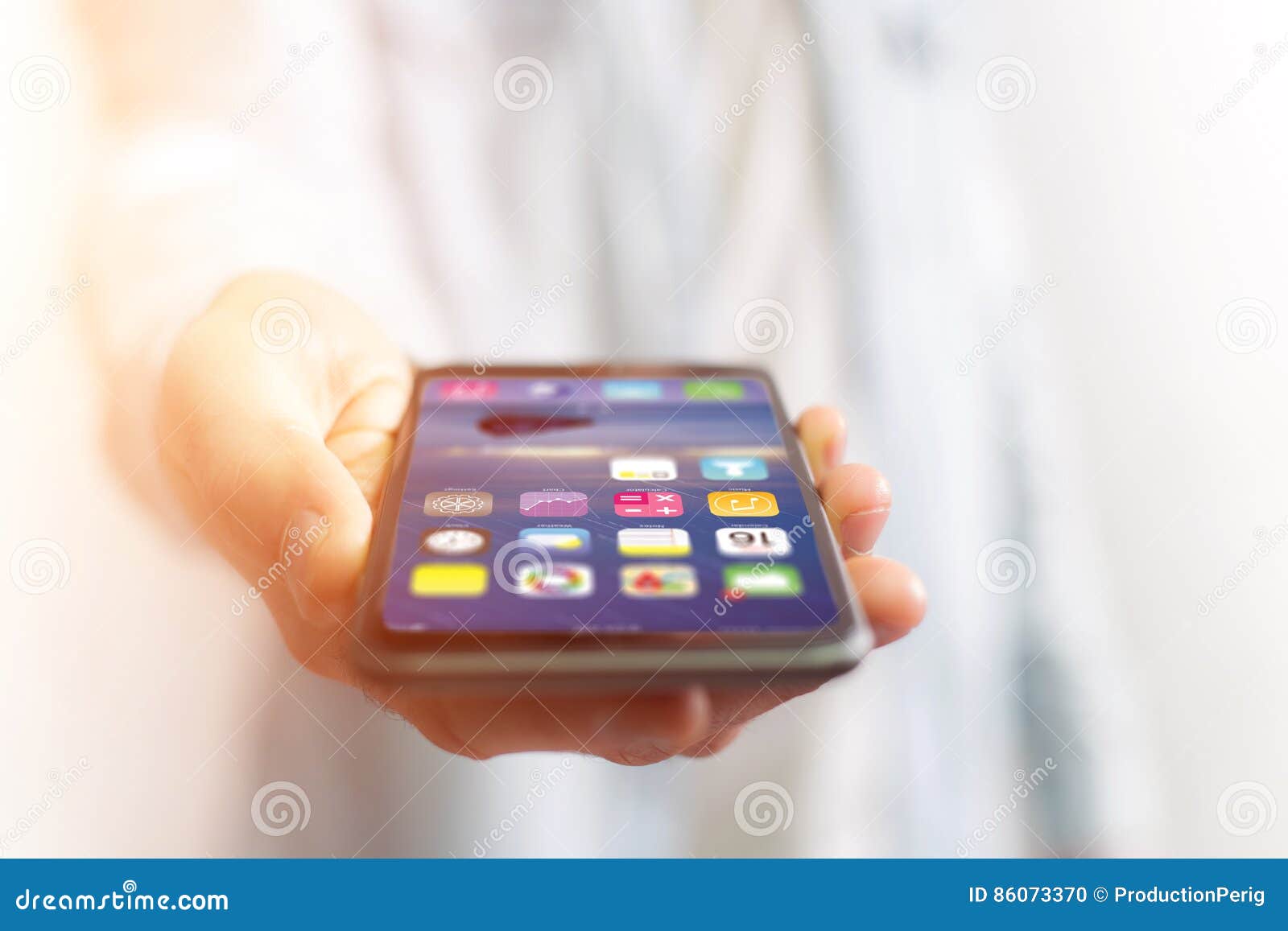 Hand Holding Black Smartphone with Operating System Screen Stock Photo ...