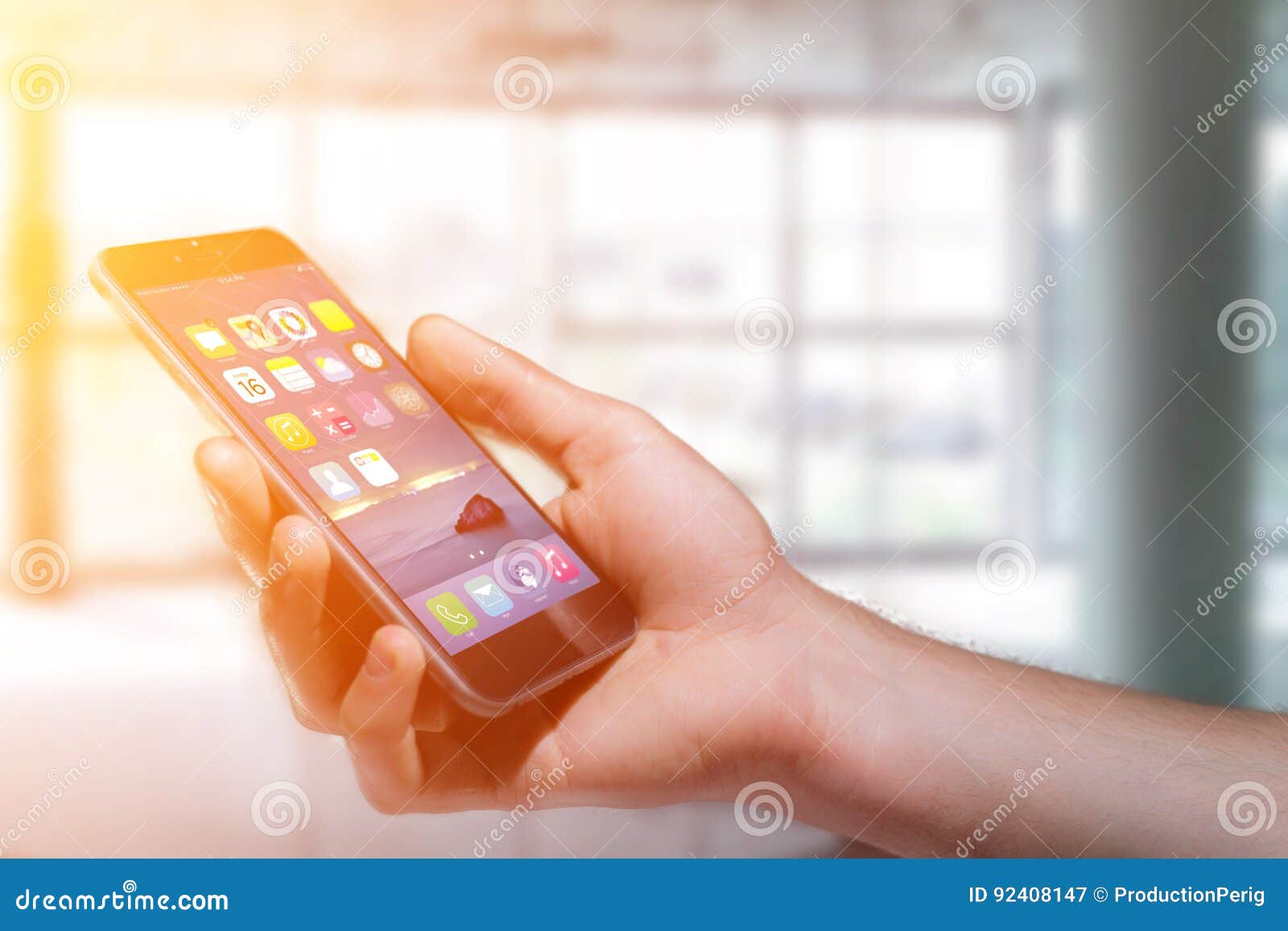 Hand Holding Black Smartphone with Operating System Screen Stock ...