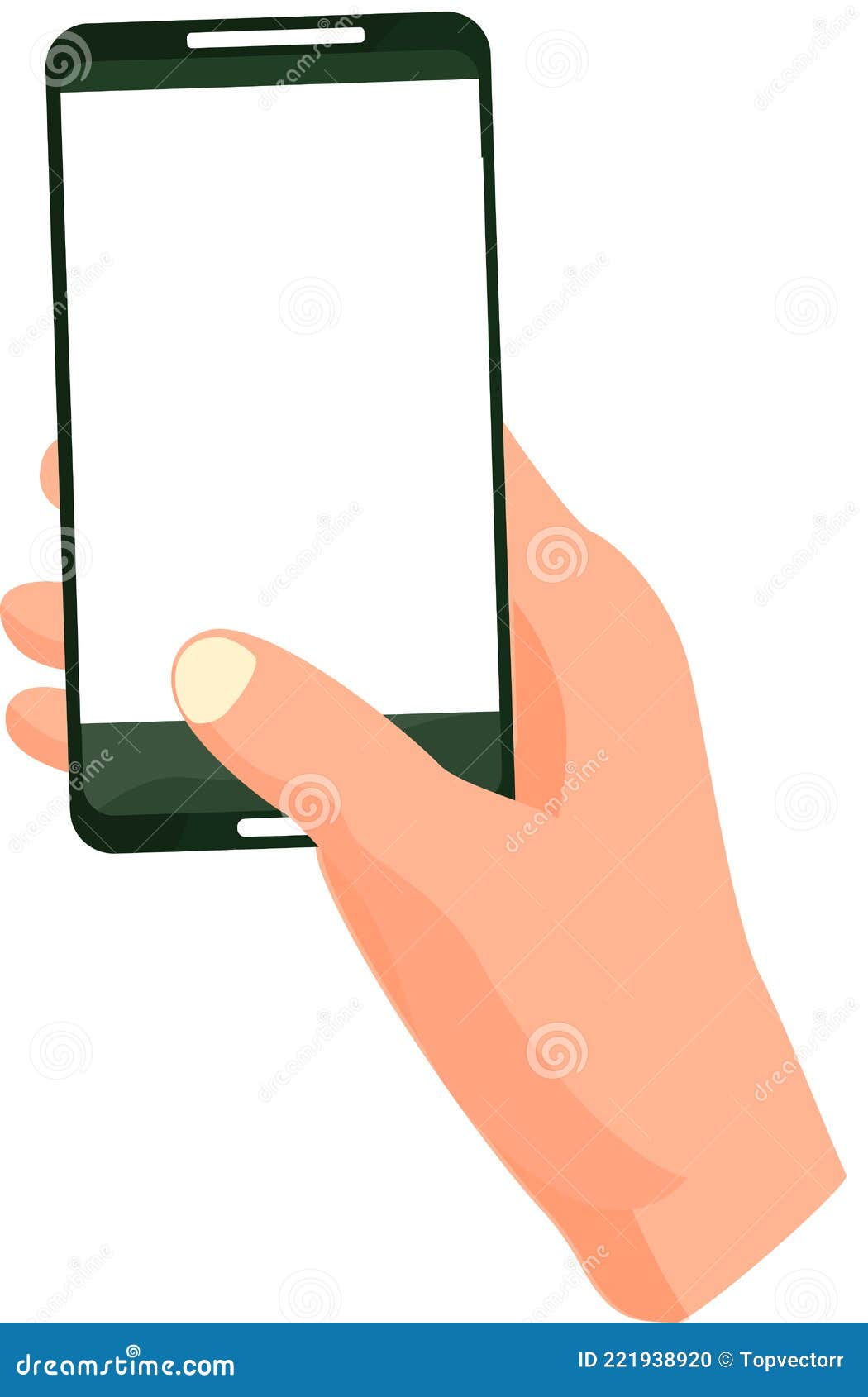 Hand Holding Black Smartphone And Touching Screen Flat Vector
