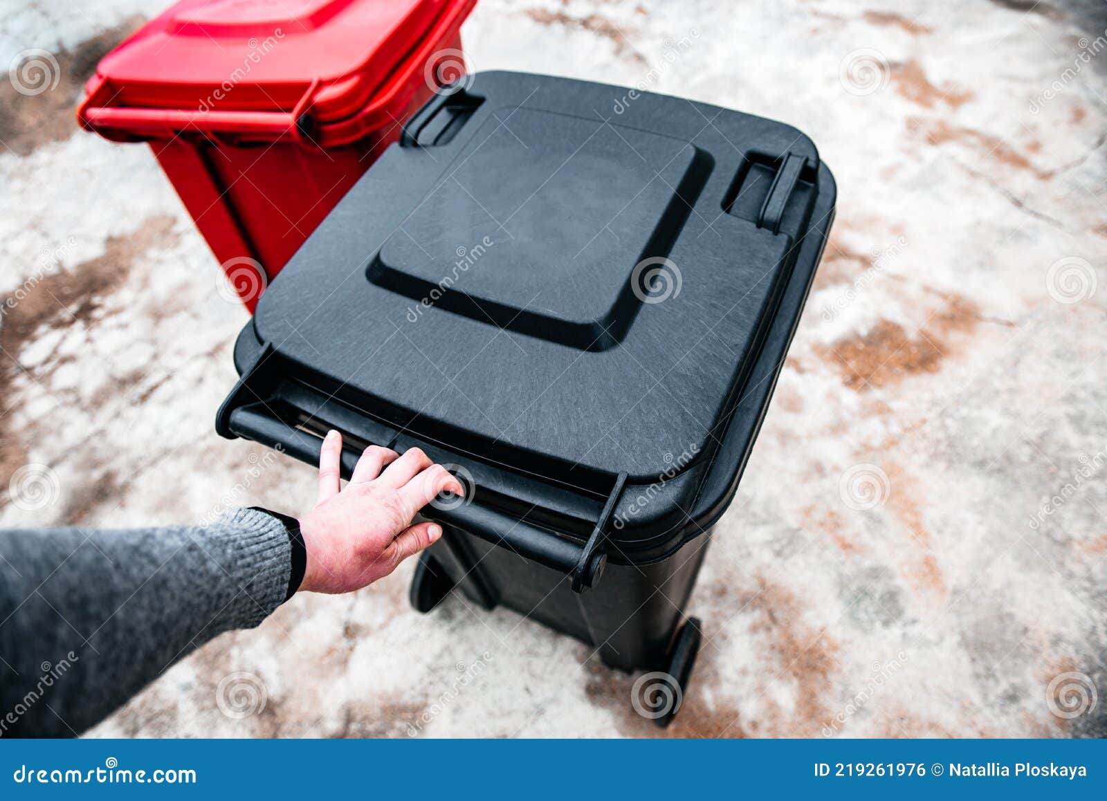 Hand Holding Black Waste Container. Stock Photo - Image of refuse ...