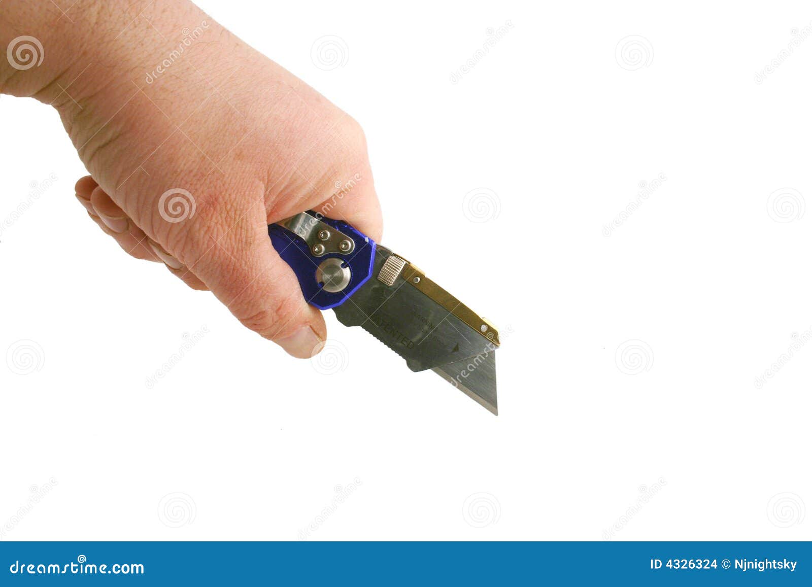 Hand Holding Blue Anodized Contractors Razor Knife Stock Photo - Image ...
