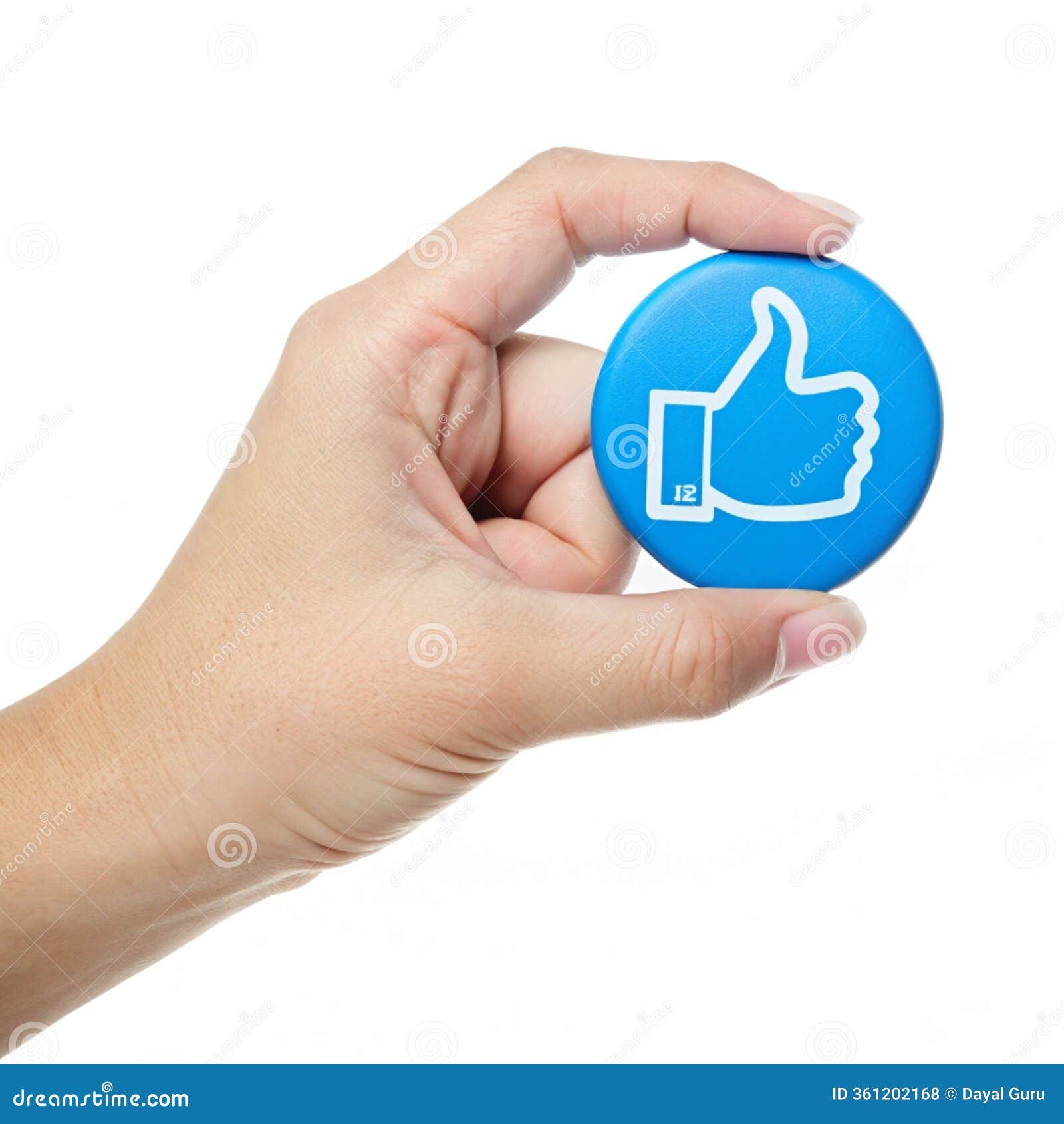 Hand Holding Blue Button with Thumbs Up Symbol Isolated on Transparent ...