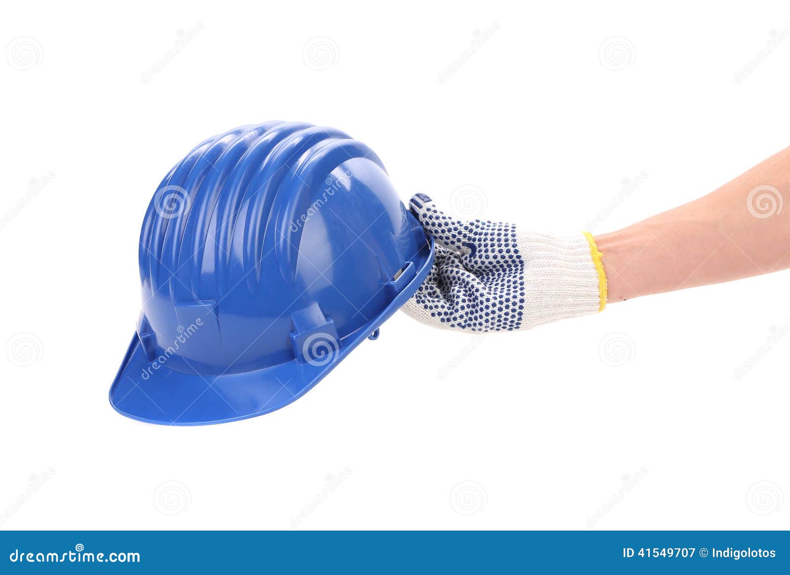 Hand holding blue helmet. stock image. Image of helmet - 41549707