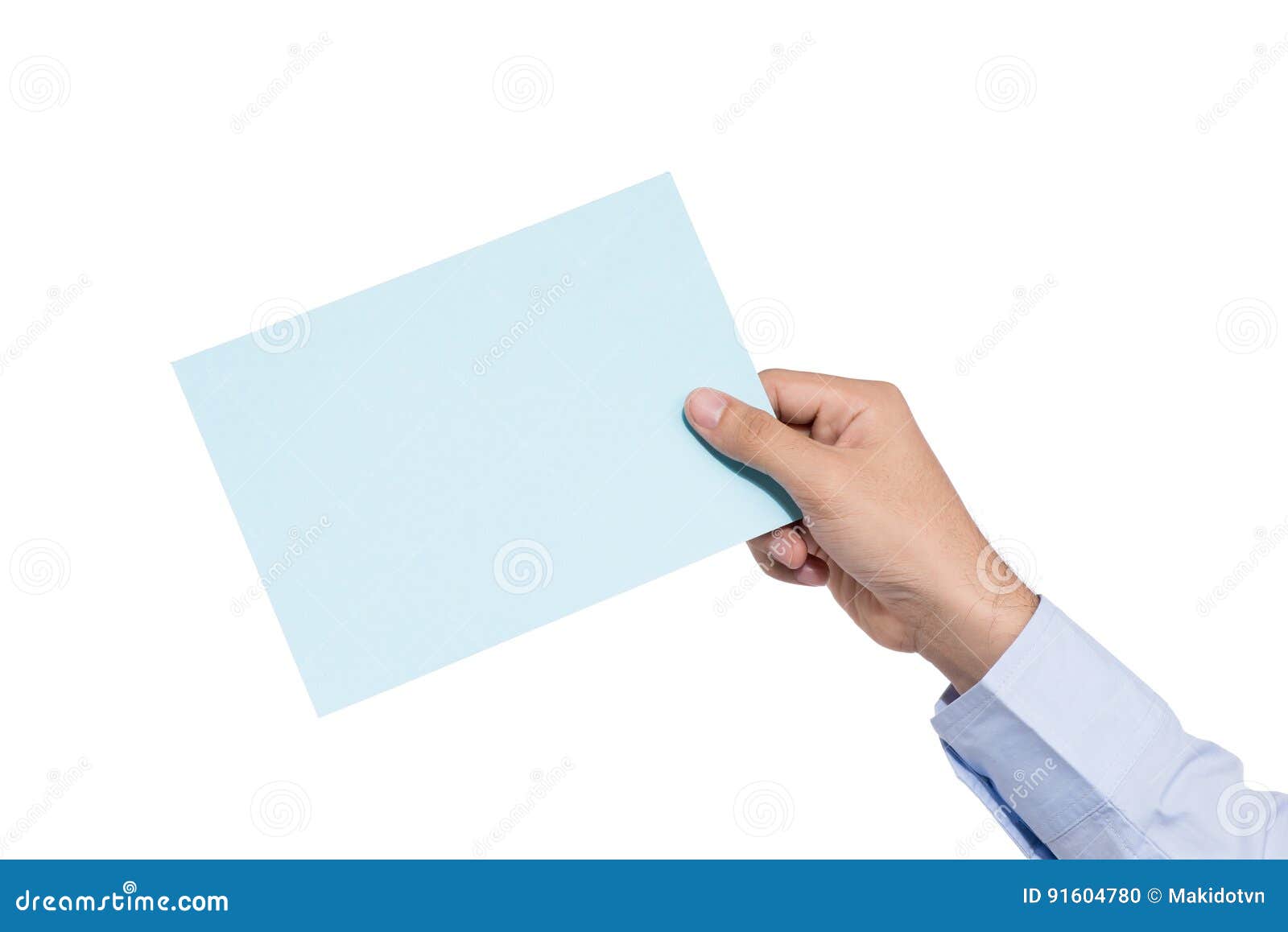 Hand Holding Blue Paper Isolated on White Stock Photo - Image of office ...