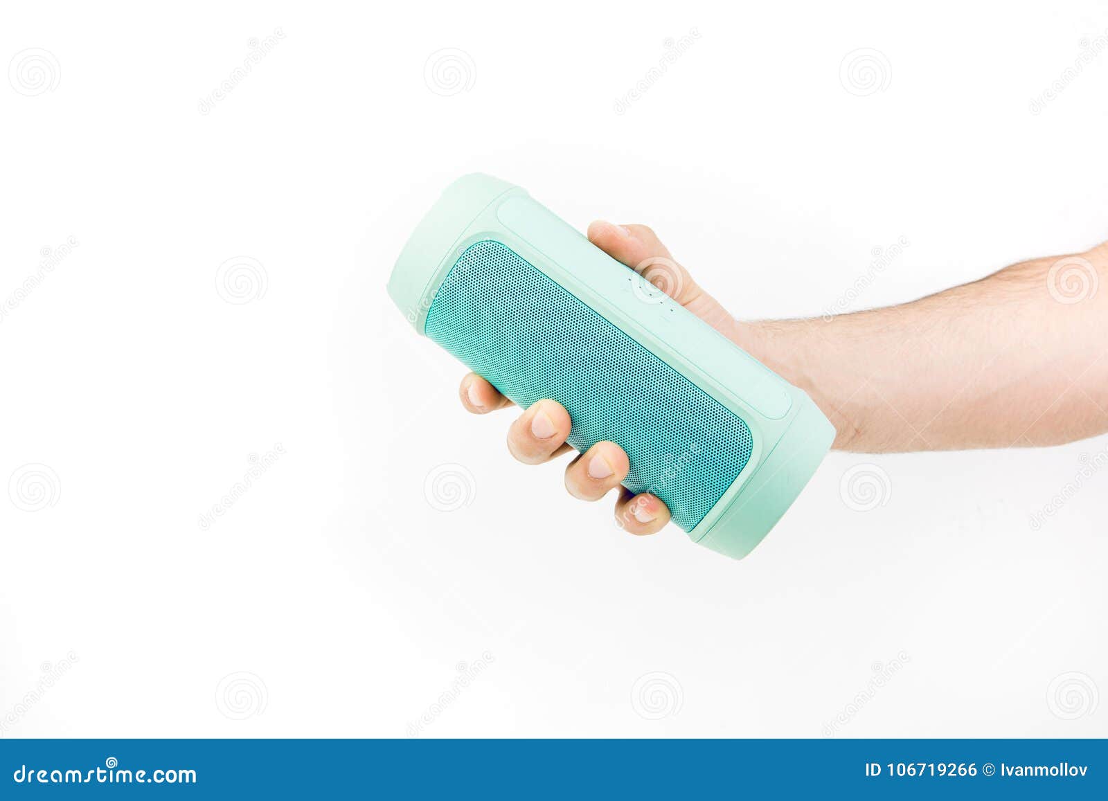 Hand Holding Blue Wireless Speaker Stock Photo - Image of portable ...