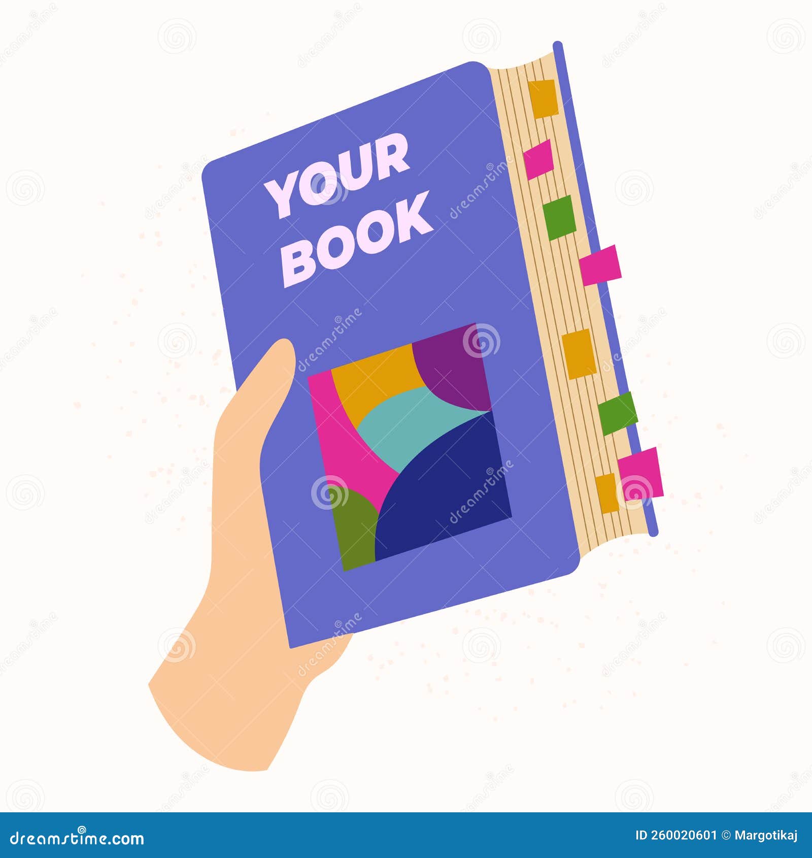 Hand Holding a Book with Bookmarks Cartoon Vector Illustration. Hand ...