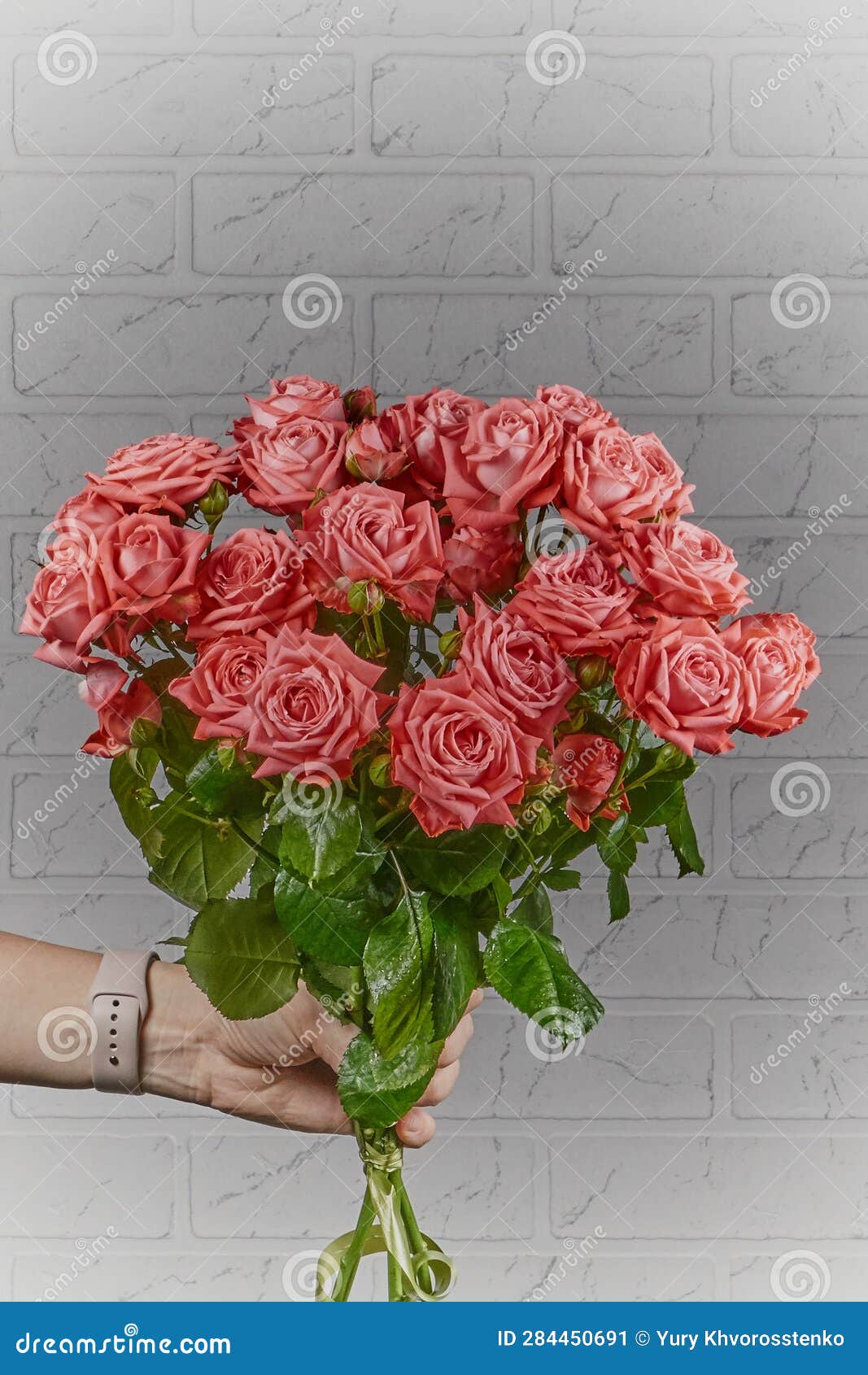A Hand Holding a Bouquet of Red Rose Flowers. Stock Image - Image of ...