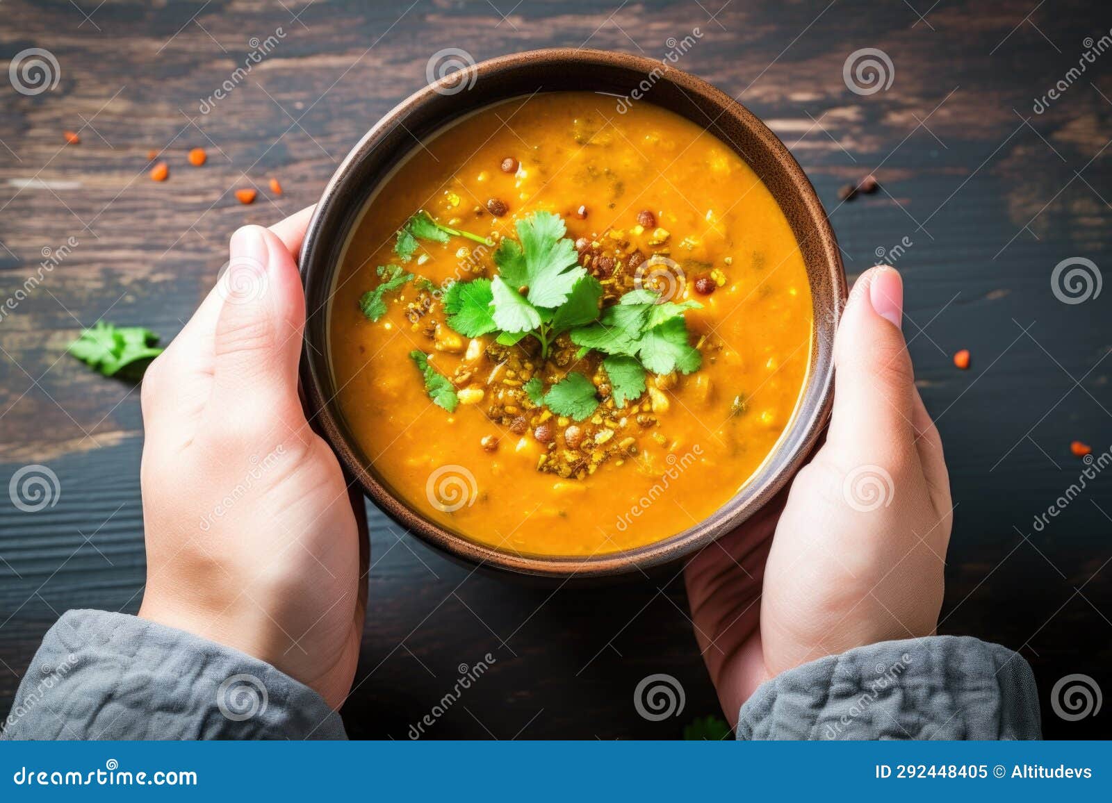 Hand Holding a Bowl of Hot Lentil Soup Stock Illustration ...