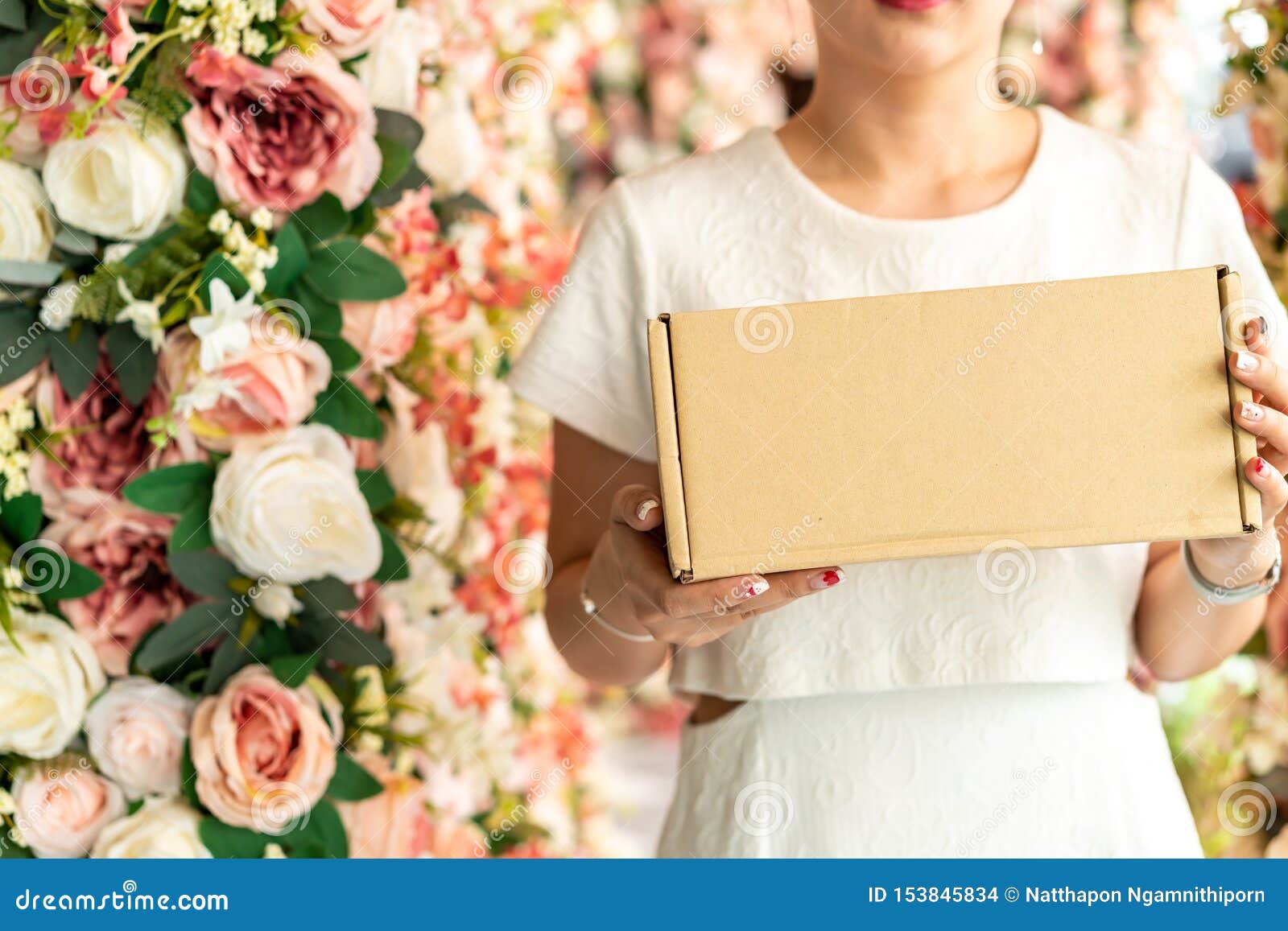Hand holding box stock photo. Image of isolated, blank - 153845834