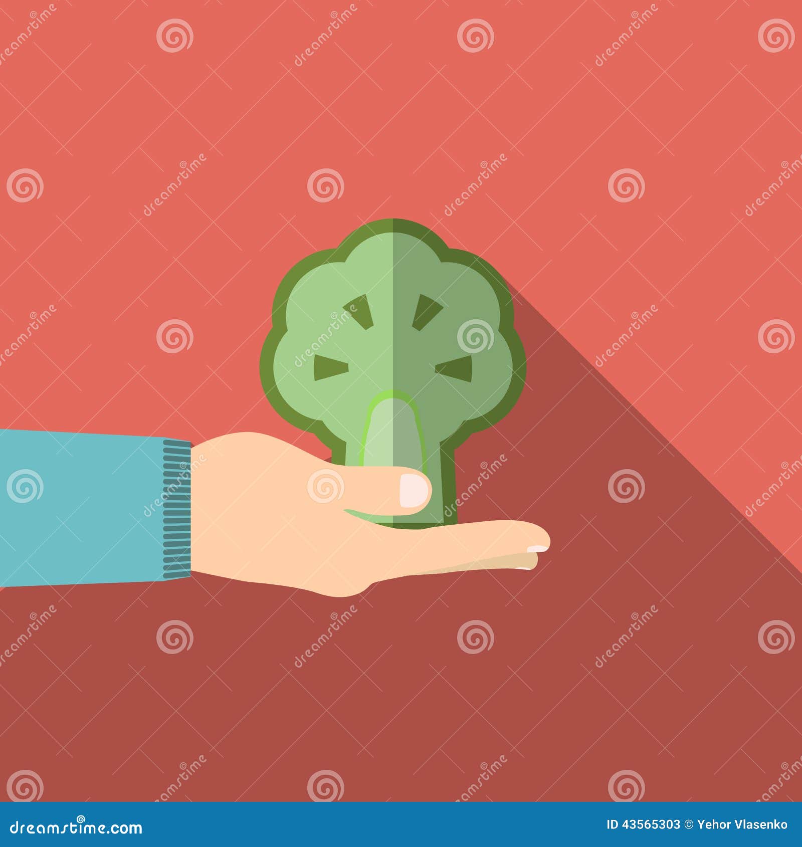 Hand Holding Broccoli in Flat Design on Background Stock Vector ...