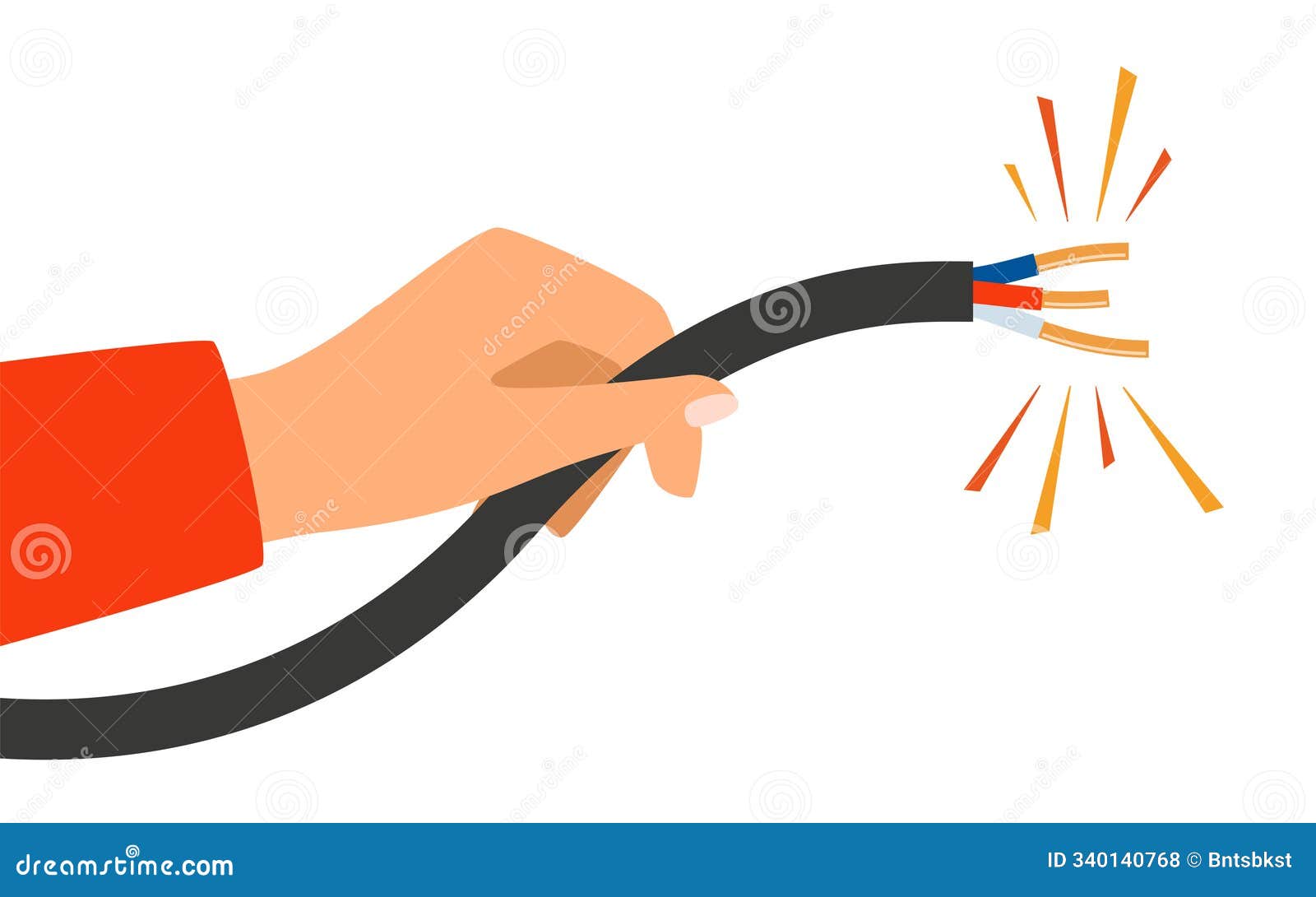 Hand Holding Broken Electrical Cable With Electric Spark. Electric ...