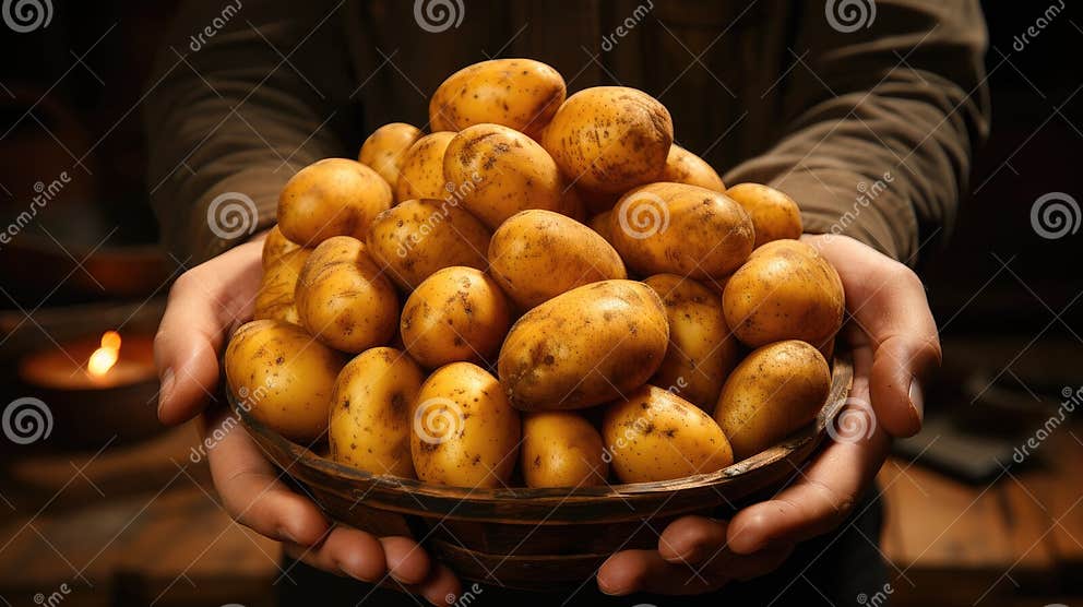 Hand Holding a Bunch of Potatoes Stock Illustration - Illustration of ...