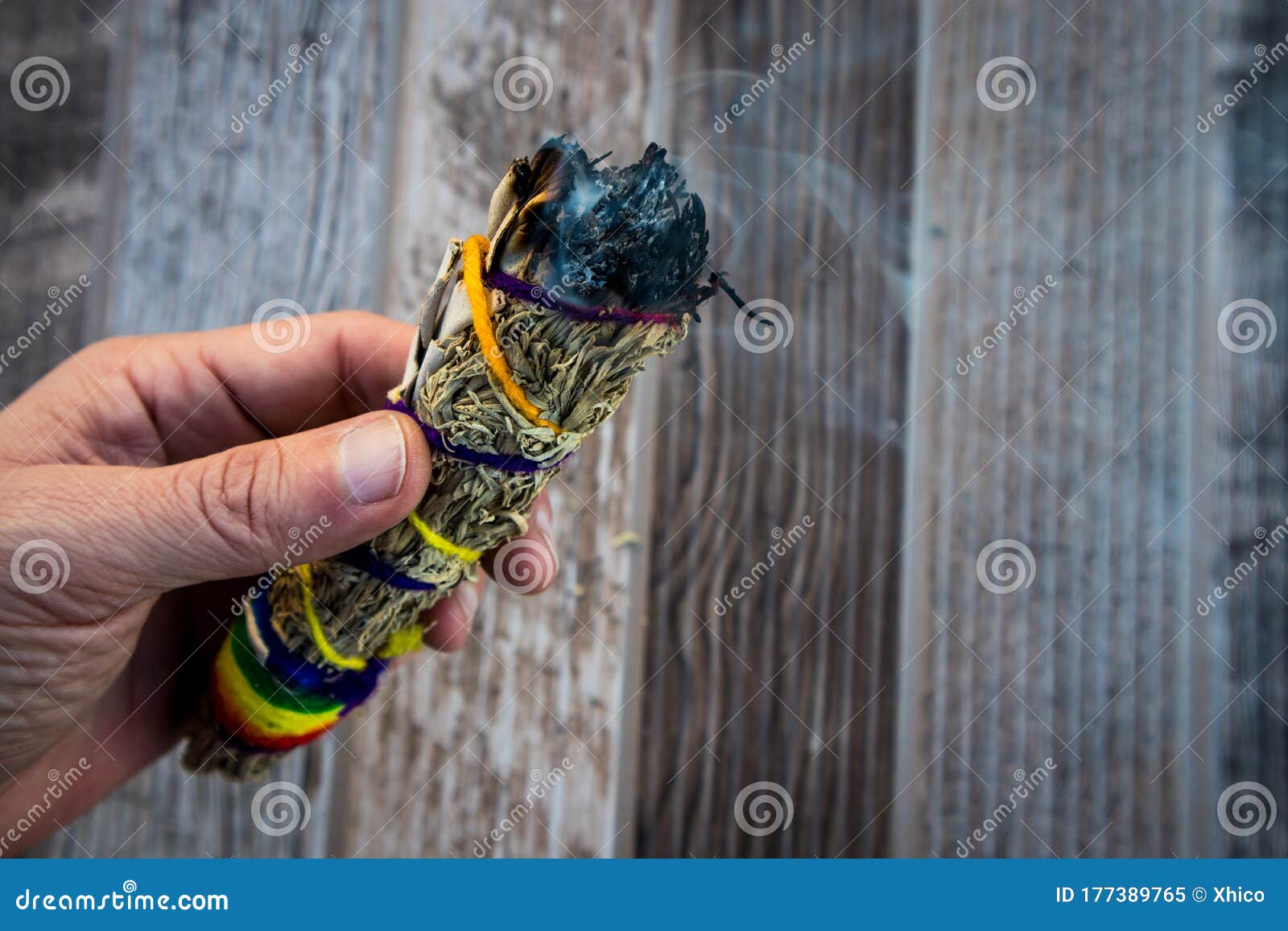 Hand Holding Bundle of Burning Sage Stock Image - Image of cleanse ...