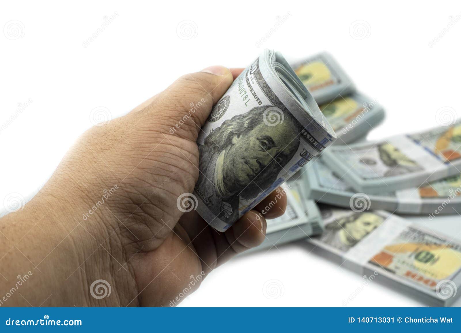 Hand Holding Bundles 100 American Dollar`s Stack Rendering Stock Image ...