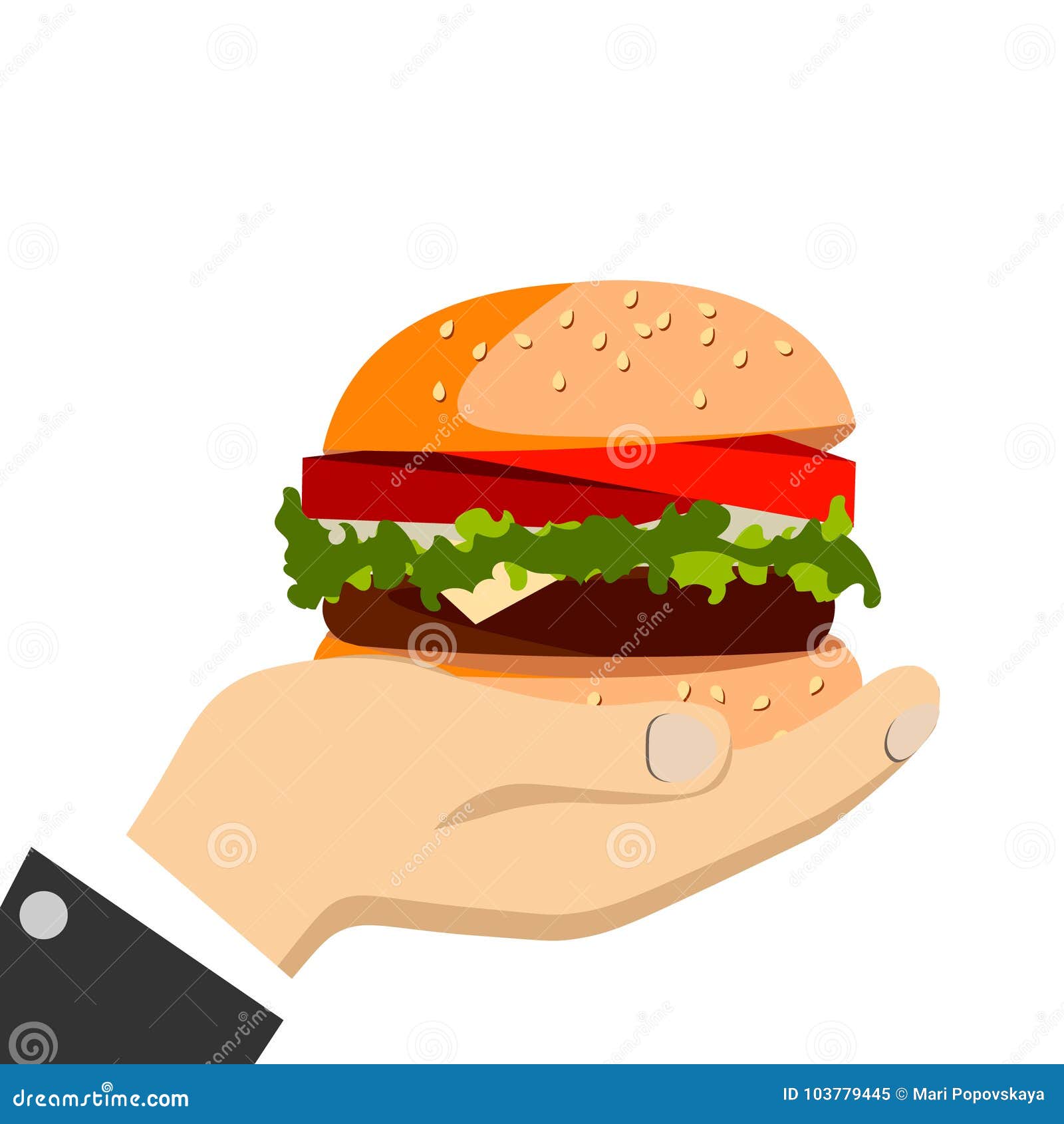 Hand holding a burger. stock vector. Illustration of food - 103779445