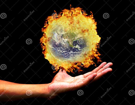 Hand Holding Burning Earth(Earth View Image from H Stock Image - Image ...
