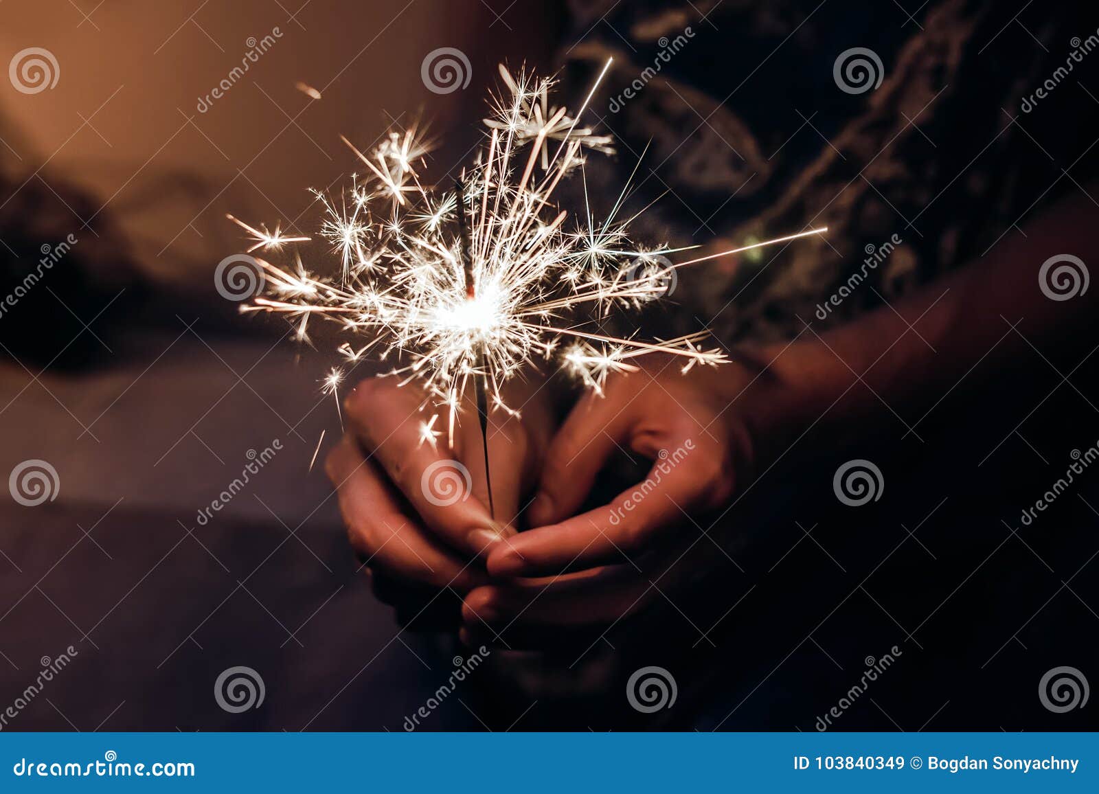 Hand Holding a Burning Sparkler Firework Bengal Light. Space for Stock ...