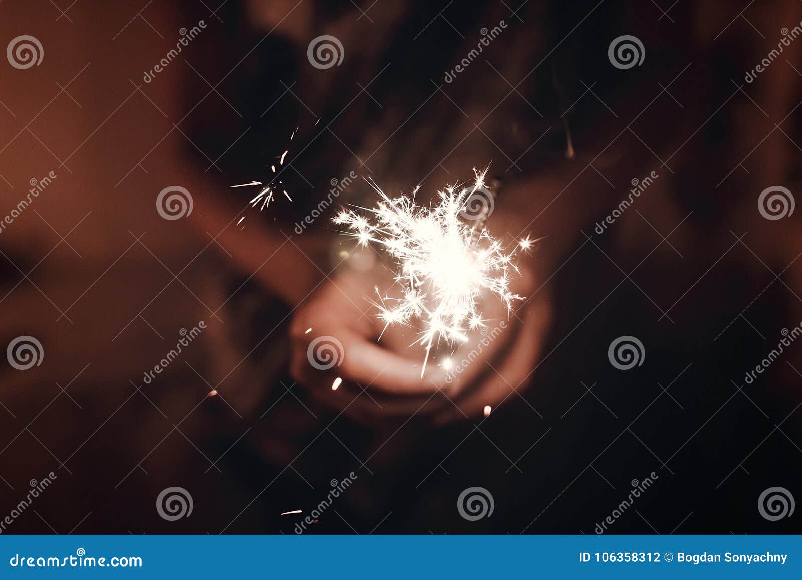 Hand Holding a Burning Sparkler Firework Bengal Light. Space for Stock ...