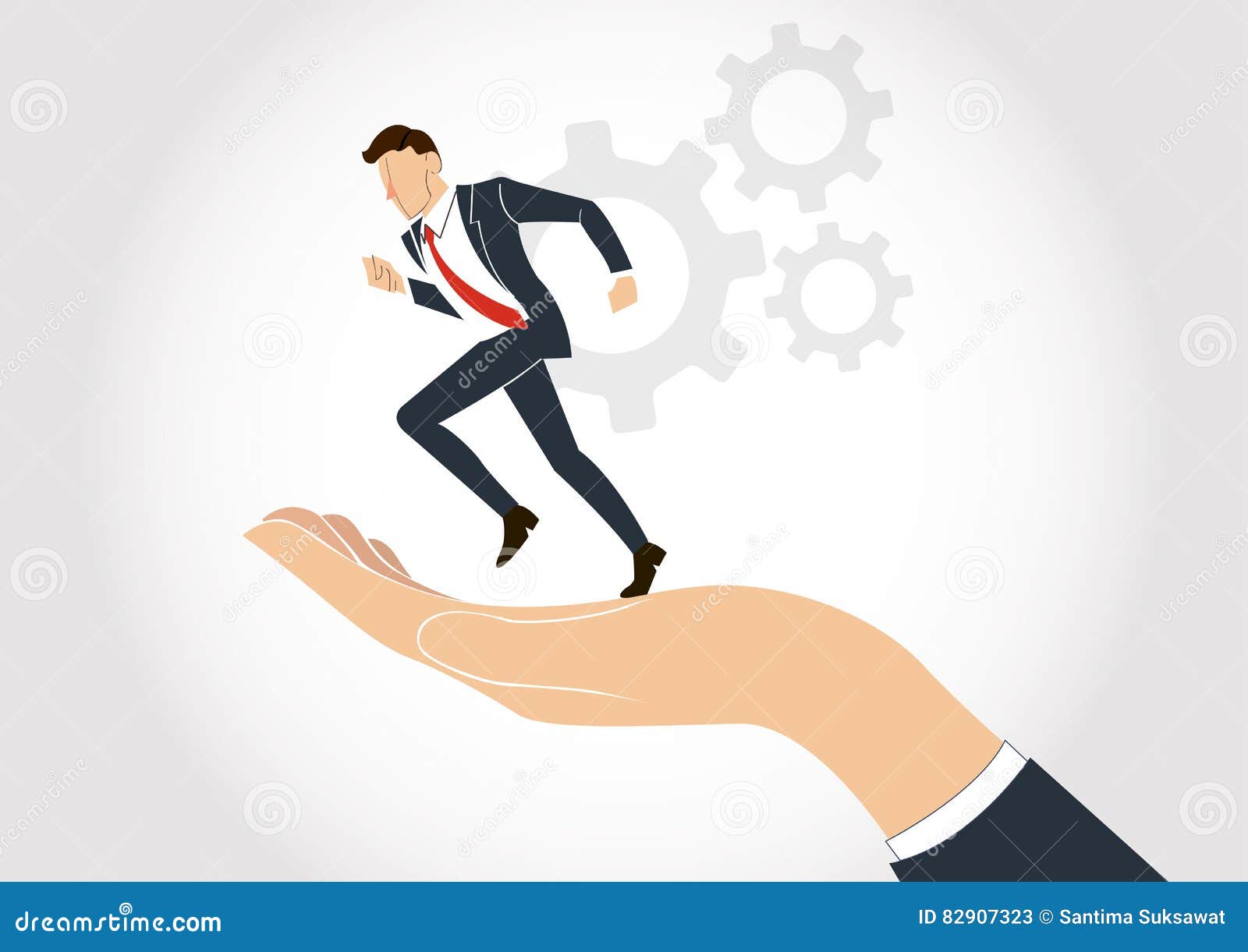 Hand Holding Businessman Running with Gear Vector Stock Vector ...