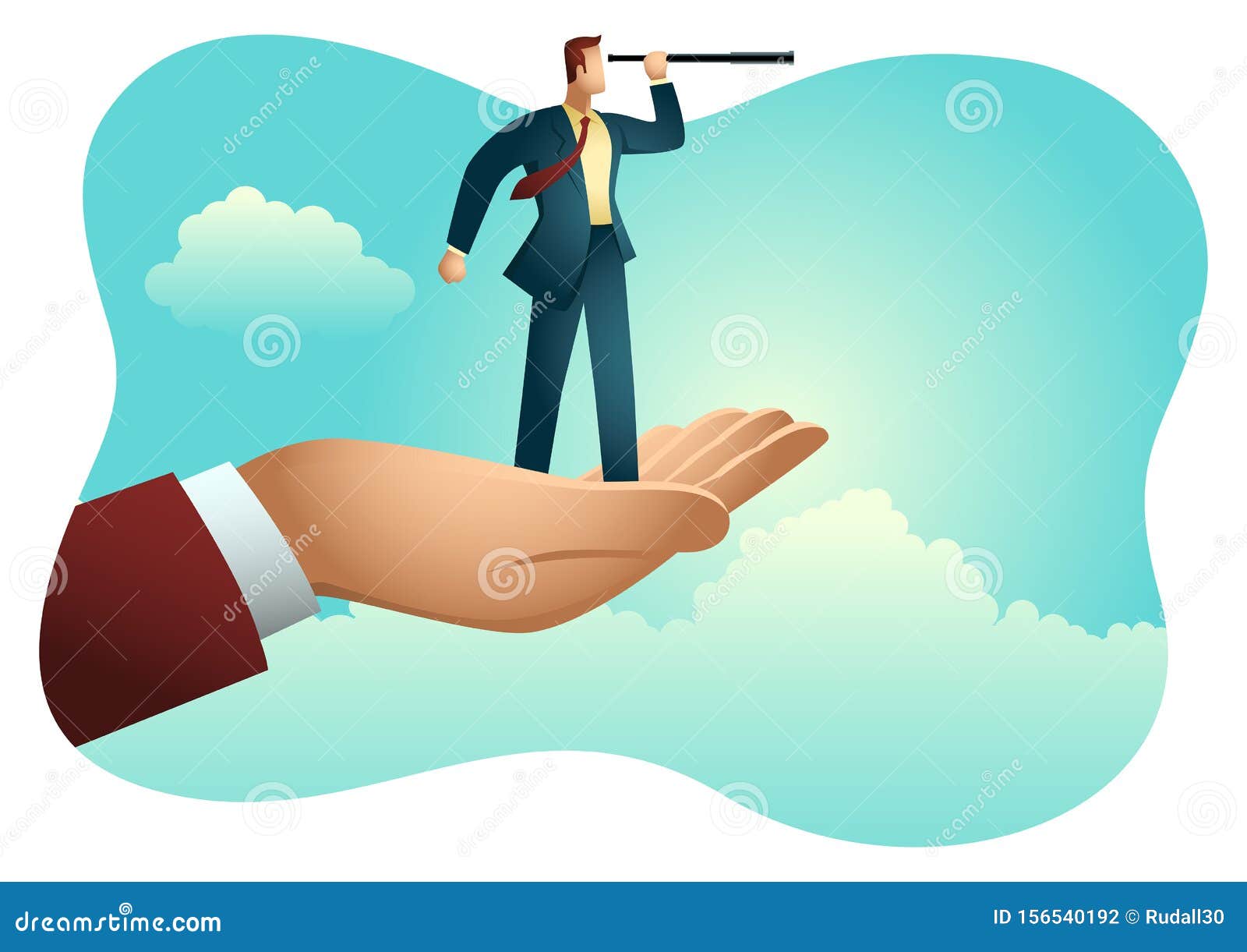Hand Holding a Businessman Using Telescope Stock Vector - Illustration ...