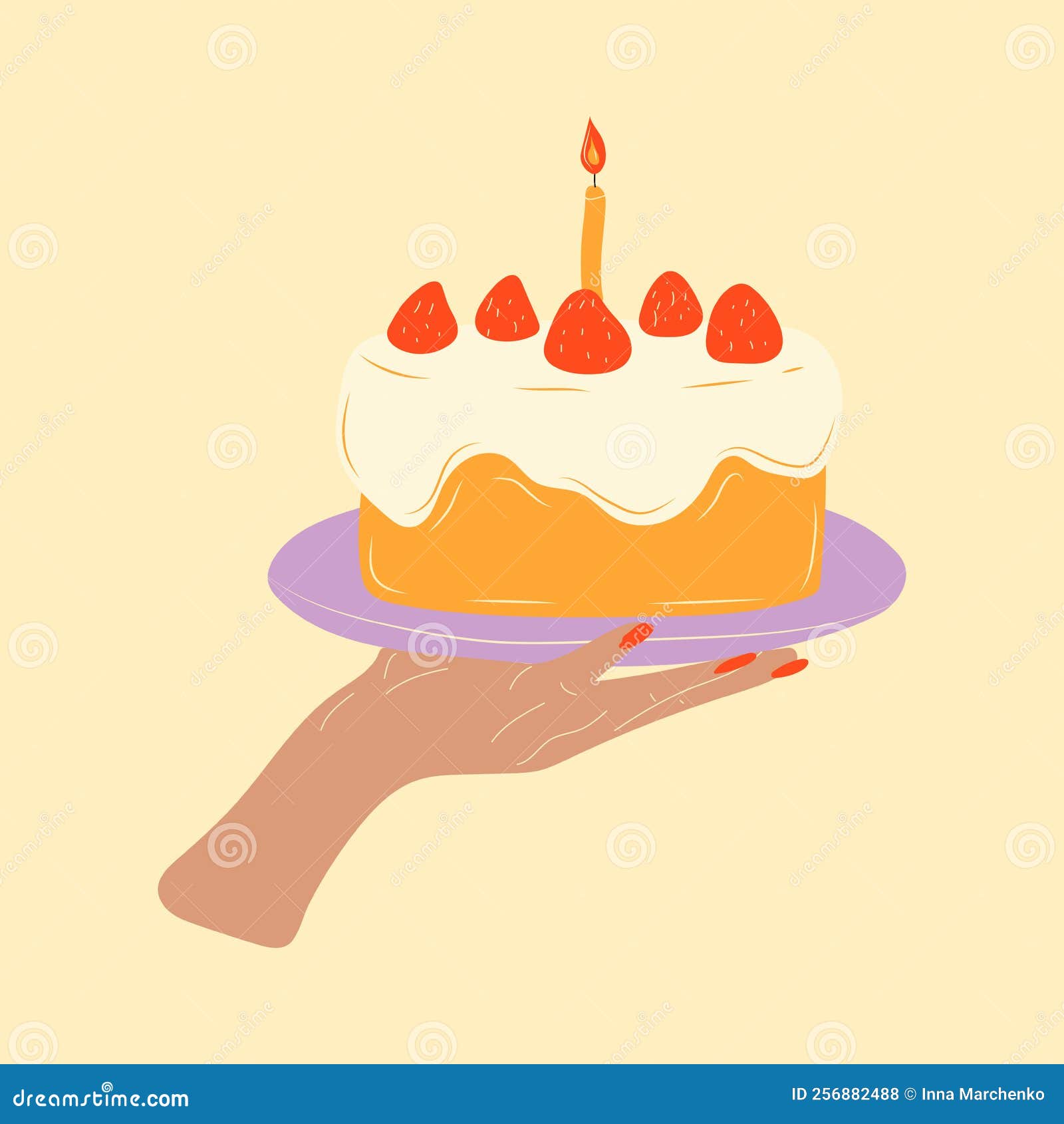 Hand Holding a Cake on a Tray. Vector in Cartoon Style Stock Vector ...