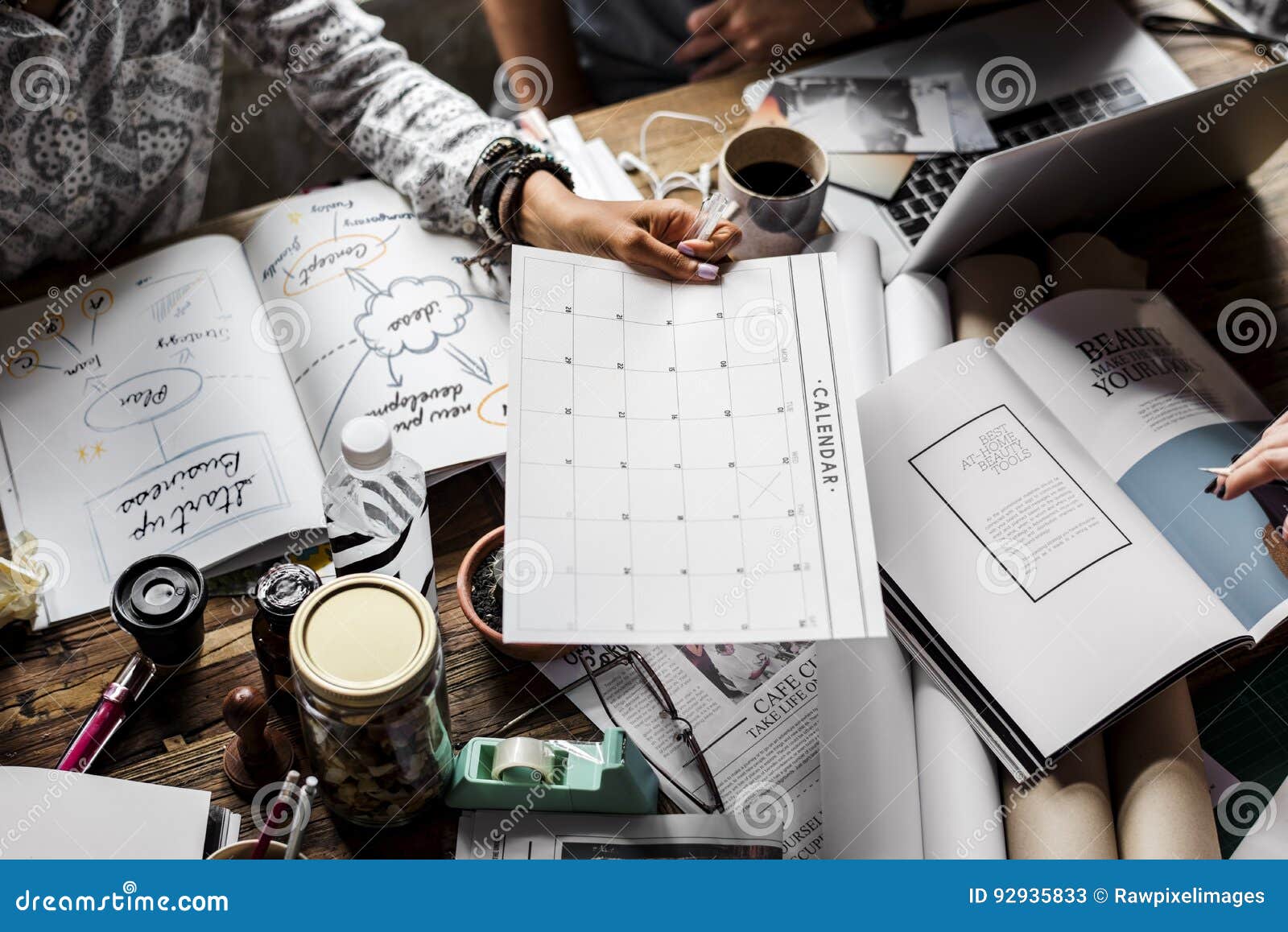Hand Holding Calendar Meeting Talking with Colleagues at Office Stock ...