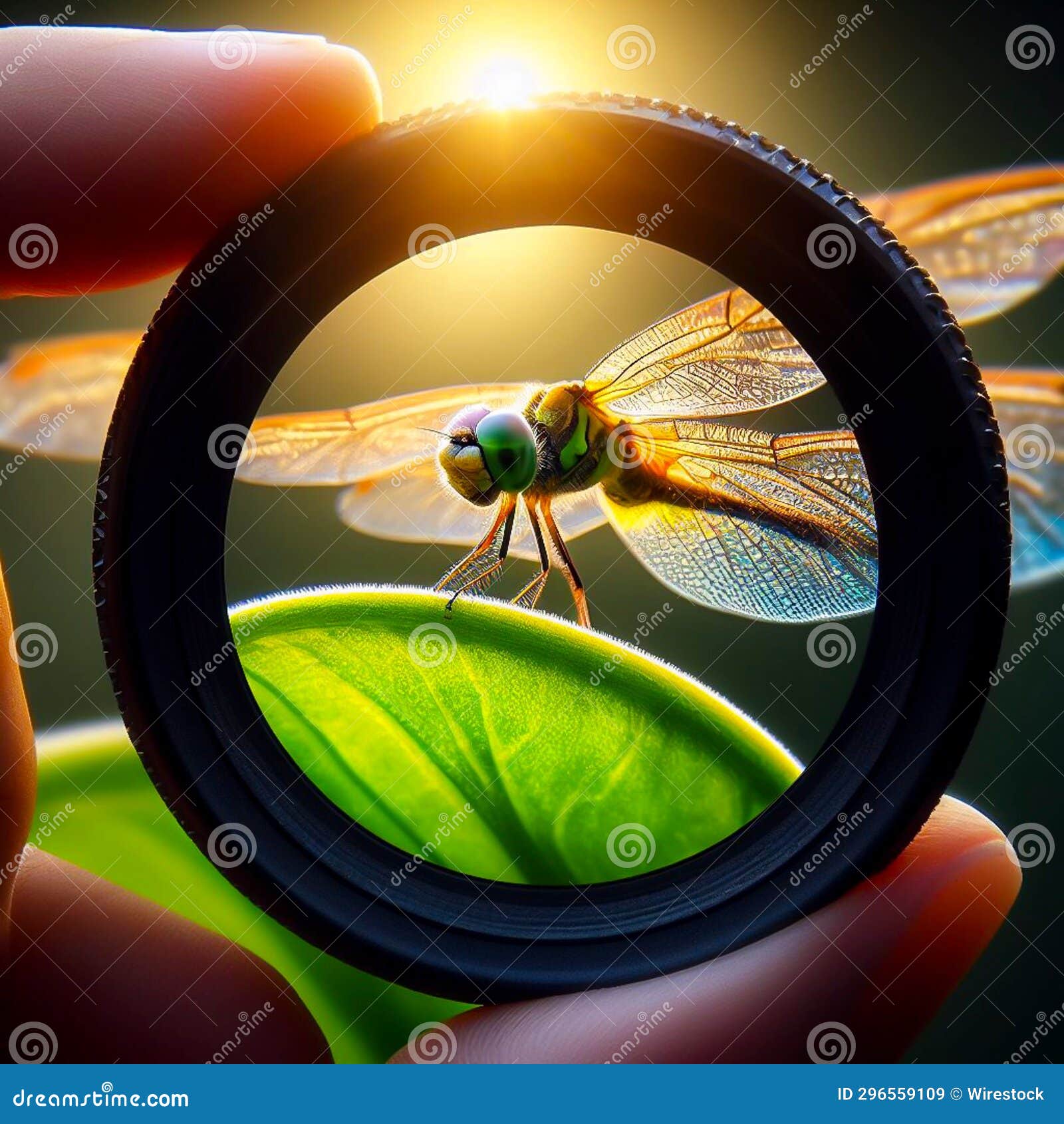 The Hand is Holding a Camera Lens with a Bug on Top Stock Image - Image ...