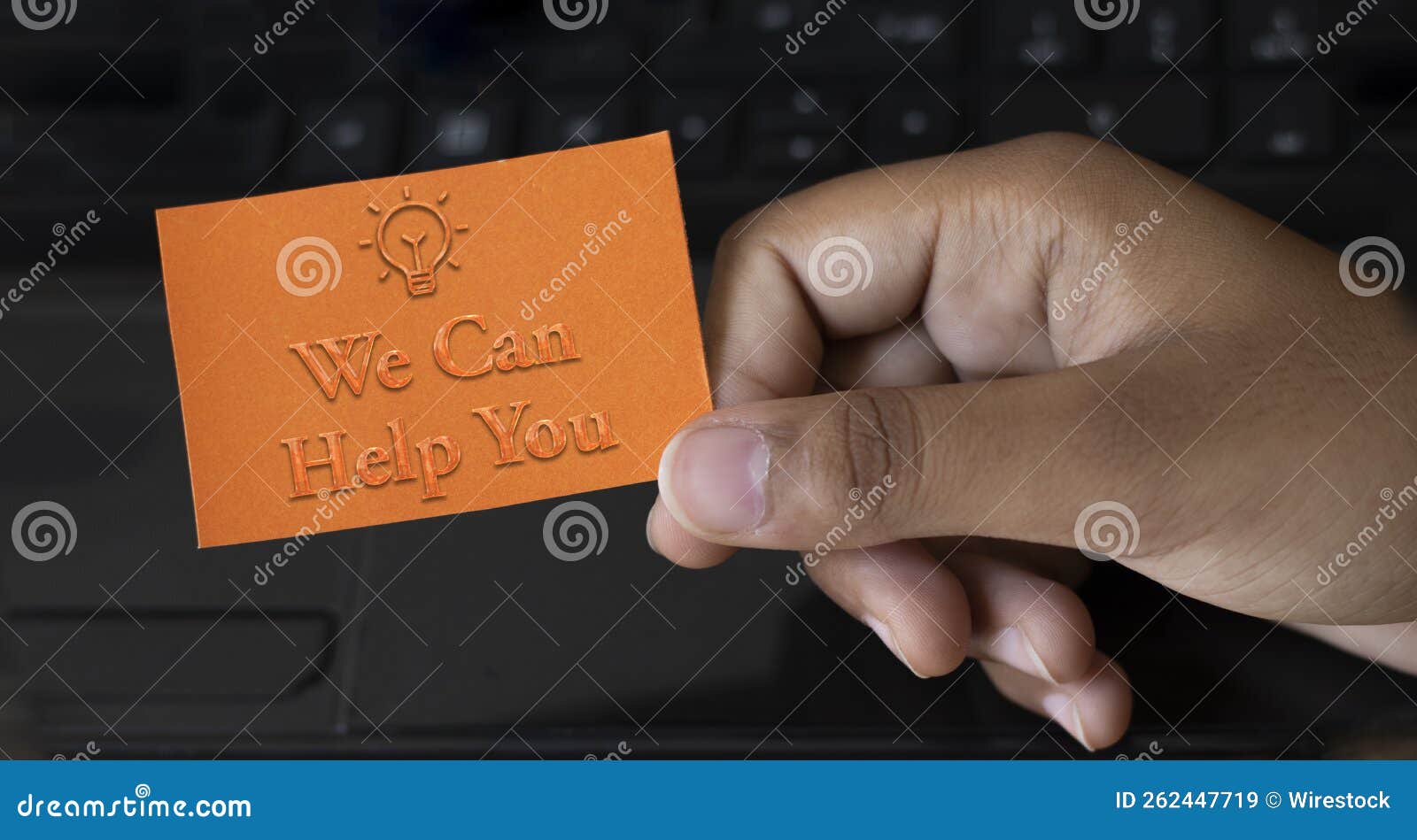 Hand Holding a "we Can Help You" Message on the Card Stock Image ...