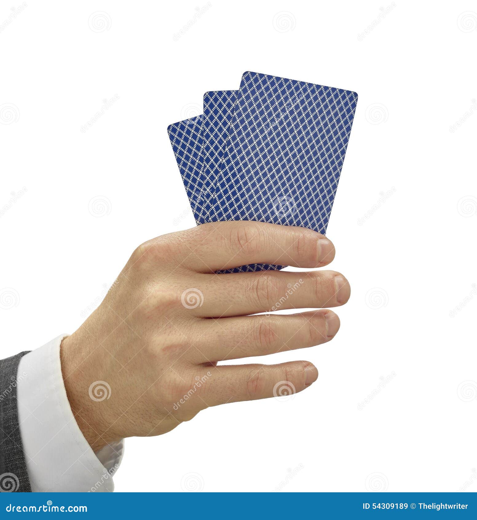 Hand Holding 3 Cards Isolated on White with Clipping Path Stock Image ...