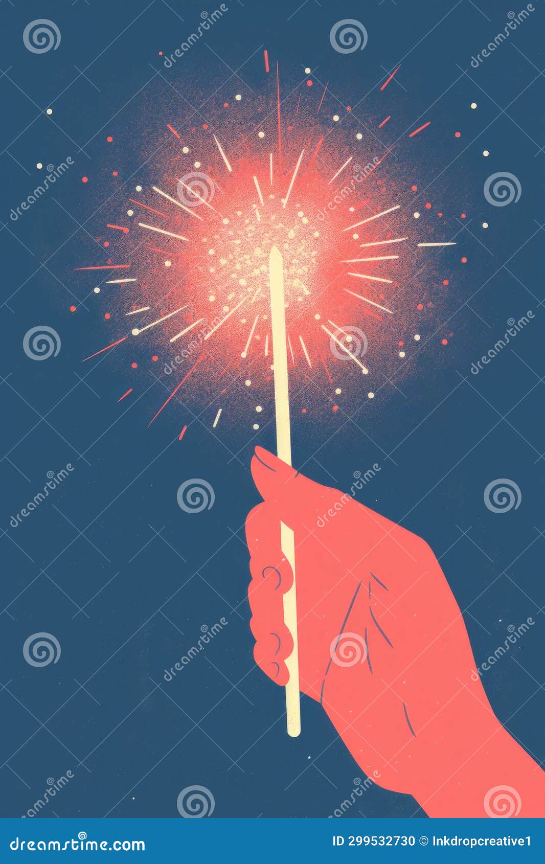 A Hand Holding a Celebration Sparkler Firework. Hand Drawn Illustration ...