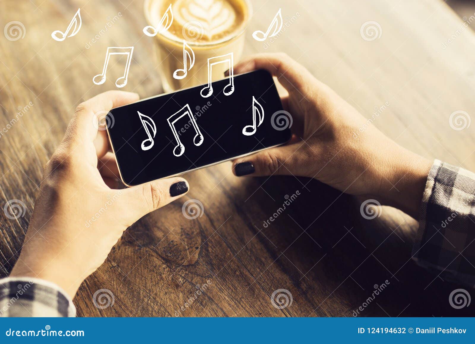 Hand Holding Cellphone with Notes Stock Photo - Image of female, coffee ...