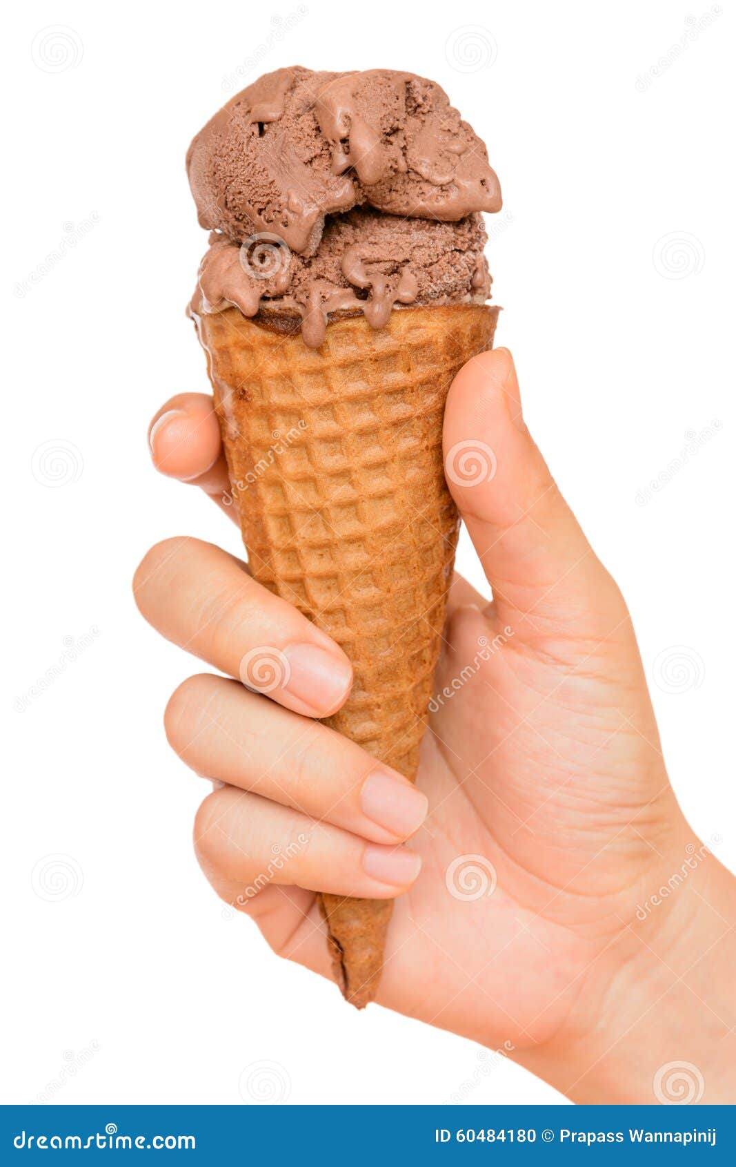 Hand Holding Chocolate Ice Cream Cone Isolated Stock Photo - Image of ...