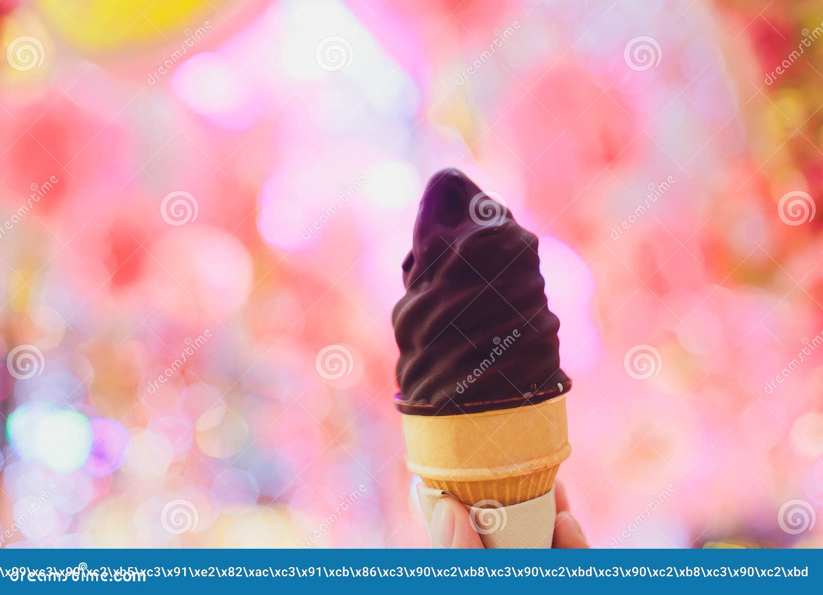 Hand Holding Chocolate Triple Scoop Ice Cream. Stock Image - Image of ...