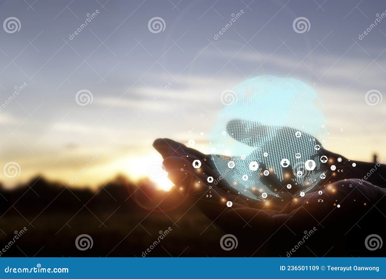 Hand Holding Circle Network Communication Technology for Global Stock ...