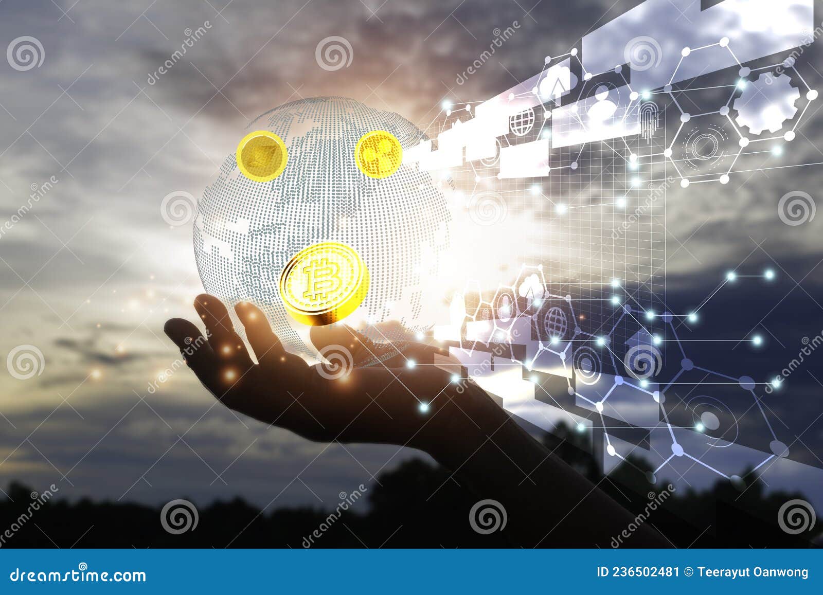 Hand Holding Circle Network Communication Technology for Global. Stock ...