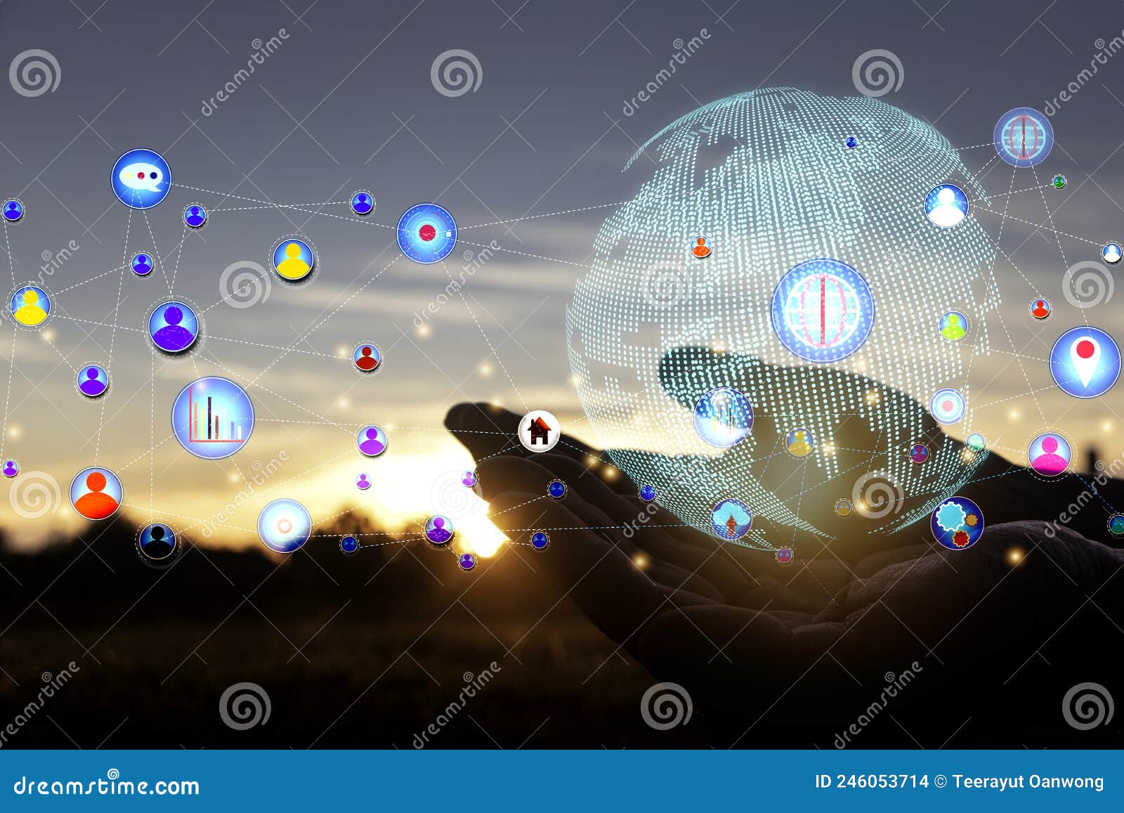 Hand Holding Circle Network Communication Technology for Global. Stock ...