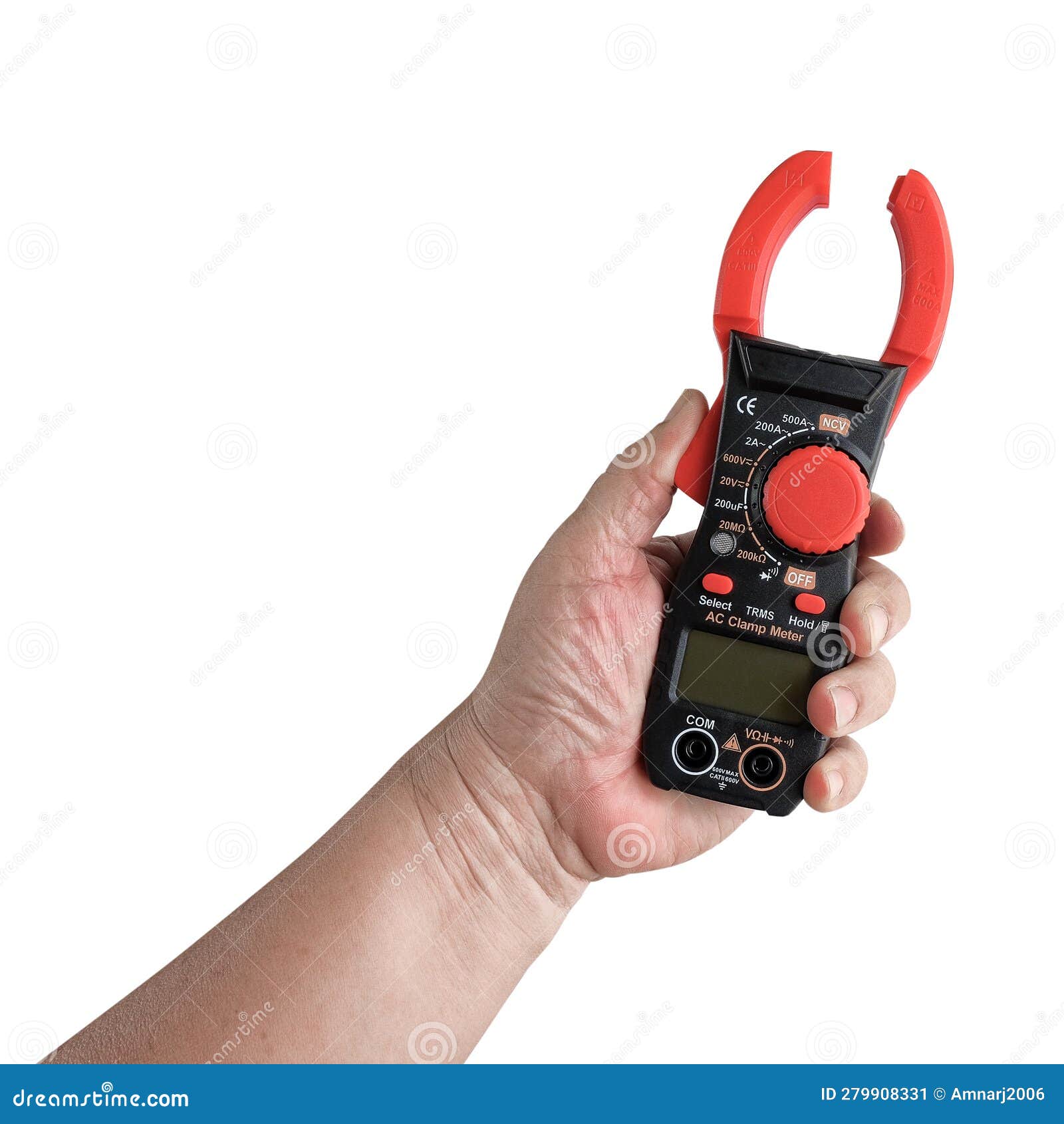 Hand Holding Clamp Multimeter Measuring. Clipping Path Stock Image ...