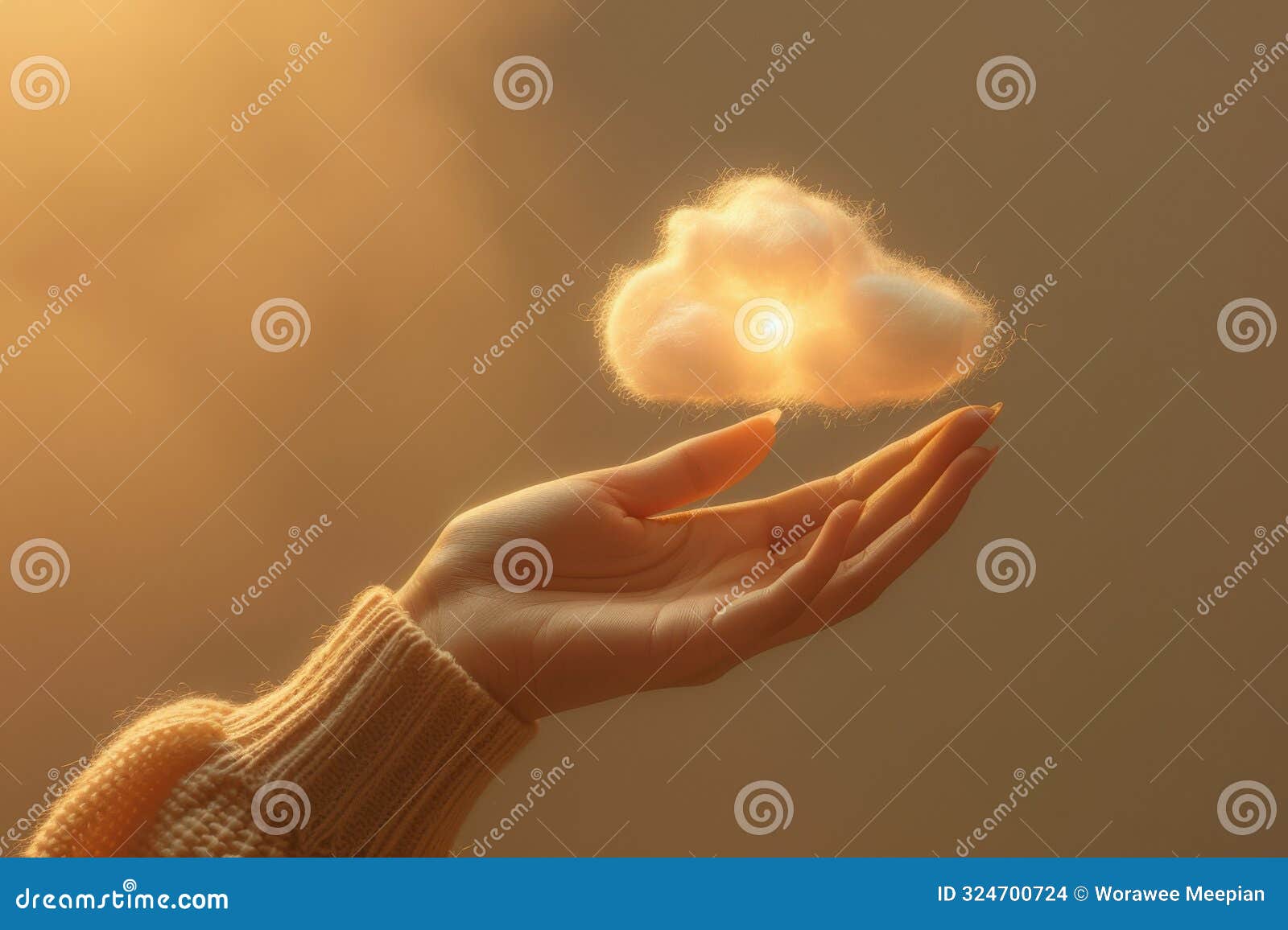 A Hand Holding a Cloud in the Air. Cloud Technology Concept Stock ...