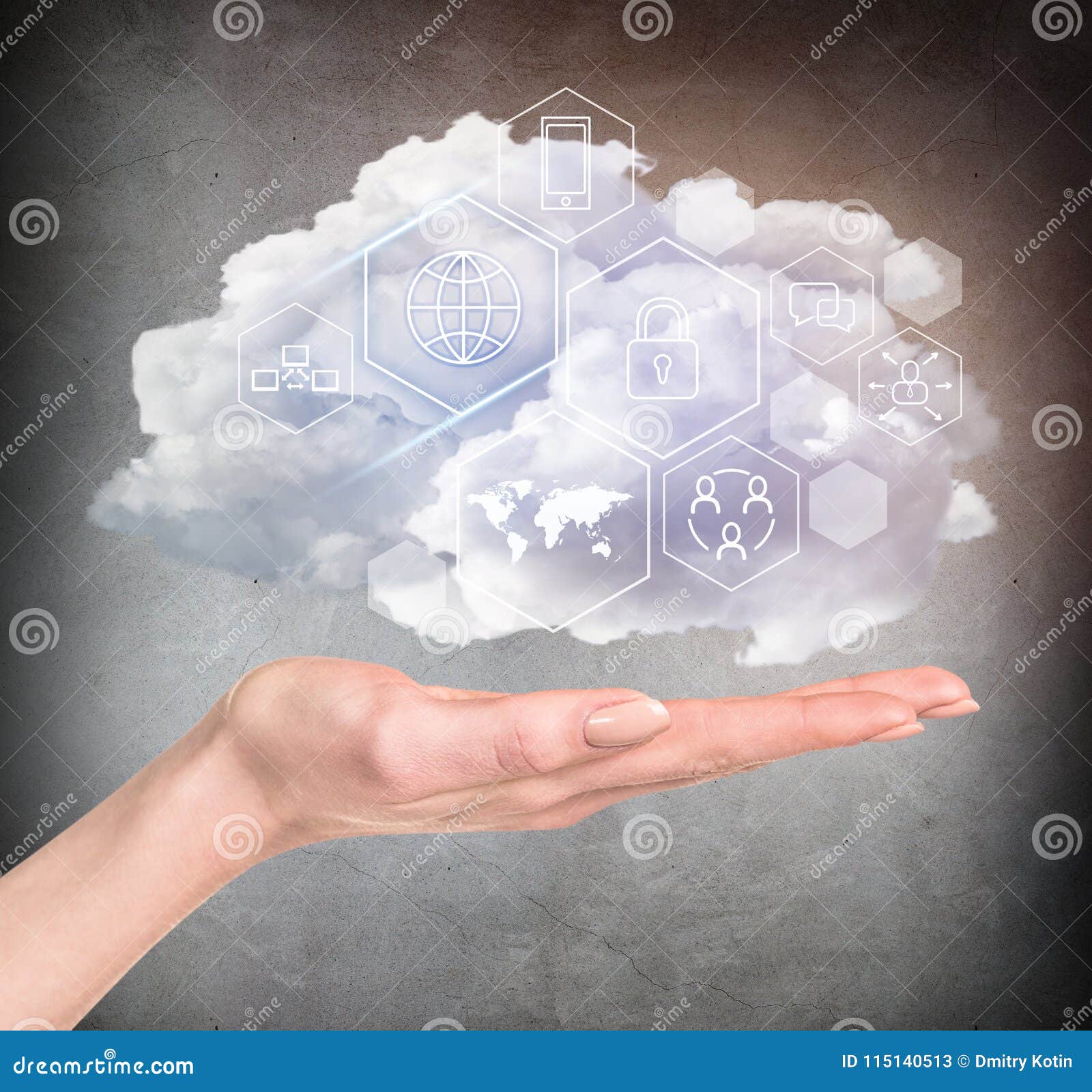 Hand Holding Cloud with Different Digital Icons. Stock Image - Image of ...